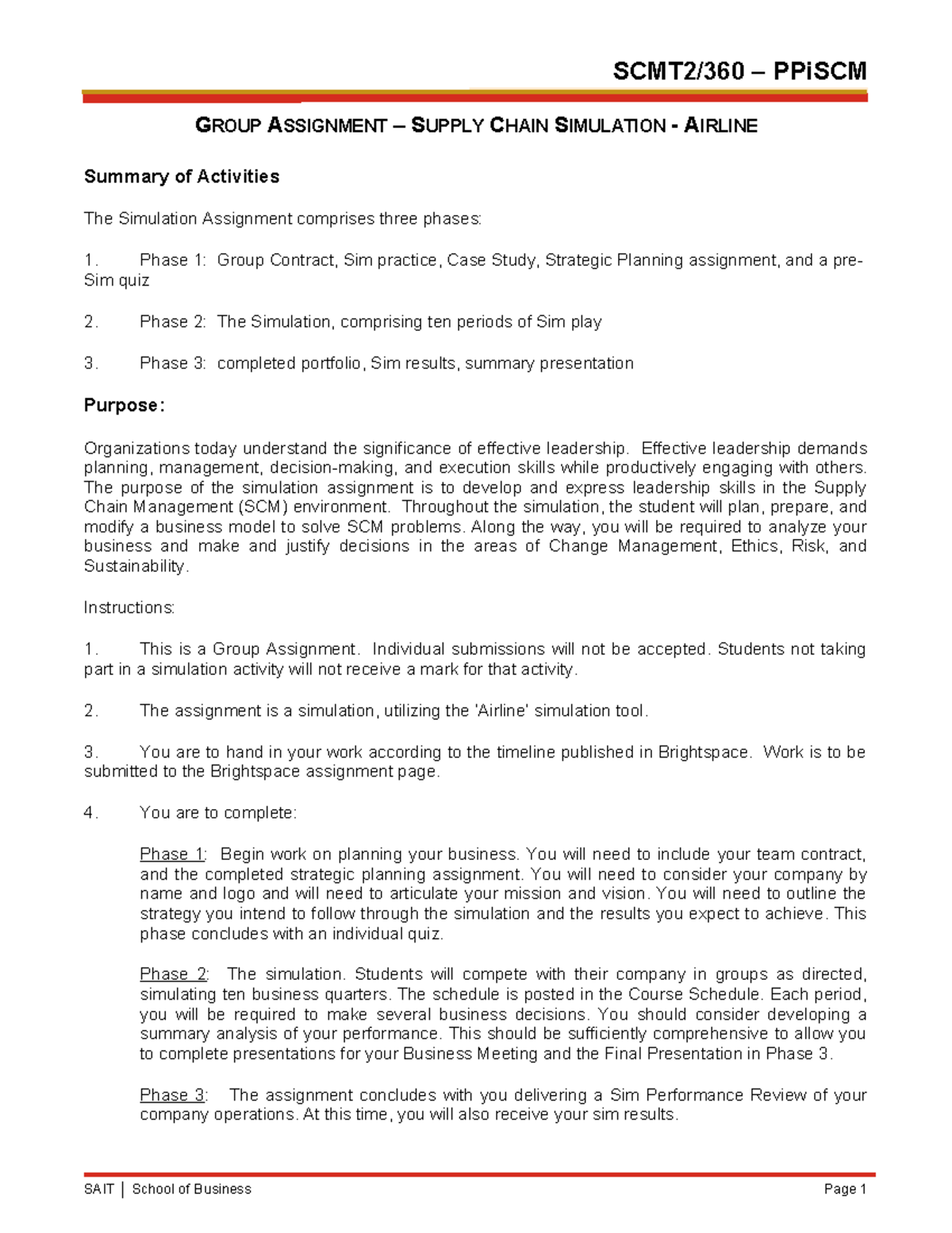 SCM Sim - Airline - Set up and Admin - Intro - 10 Rounds - SCMT2/360 – PPiSCM GROUP ASSIGNMENT ...