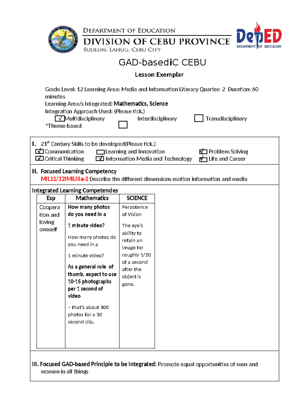 2nd Quarter Media and Information Literacy - Lesson Exemplar Grade ...