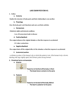 Lab Exam Review 1 - LAB EXAM REVIEW Define a. Anatomy – the structure ...