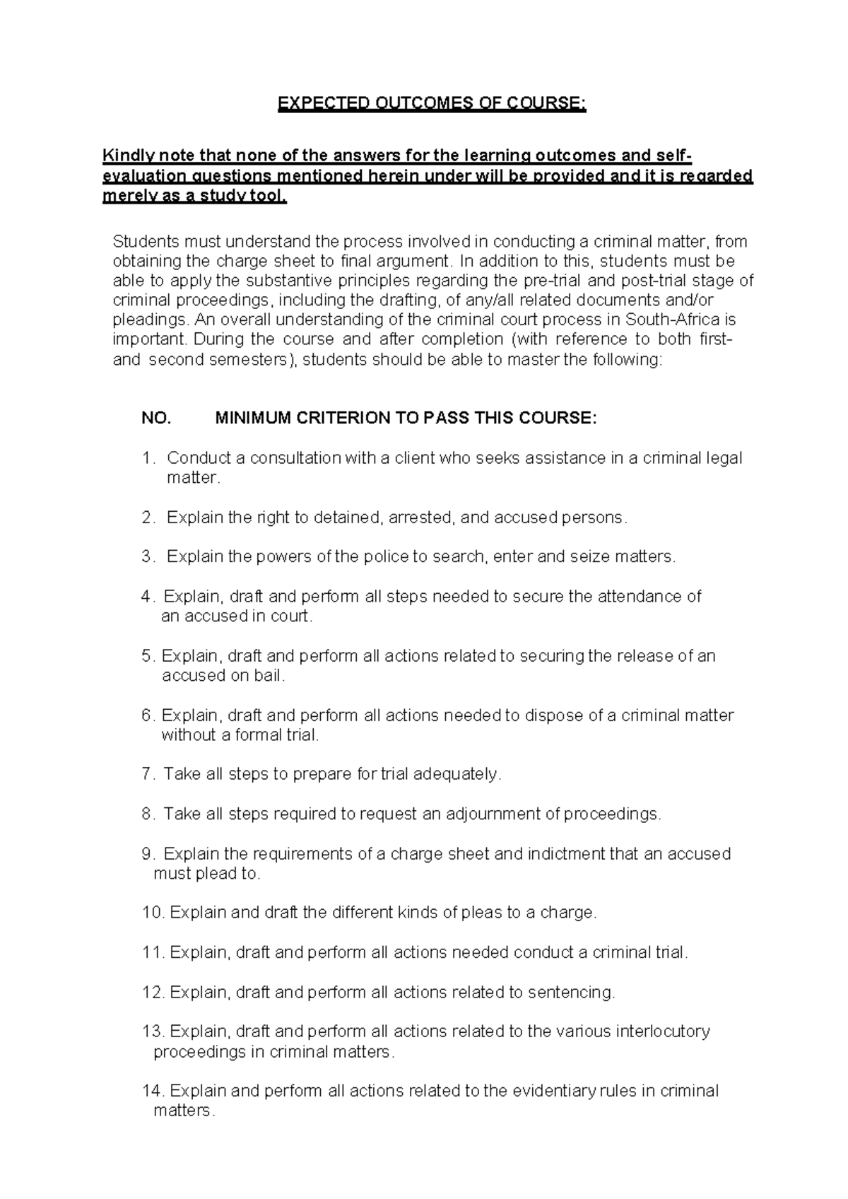 Expected Outcomes OF Course 2021 - EXPECTED OUTCOMES OF COURSE; Kindly ...