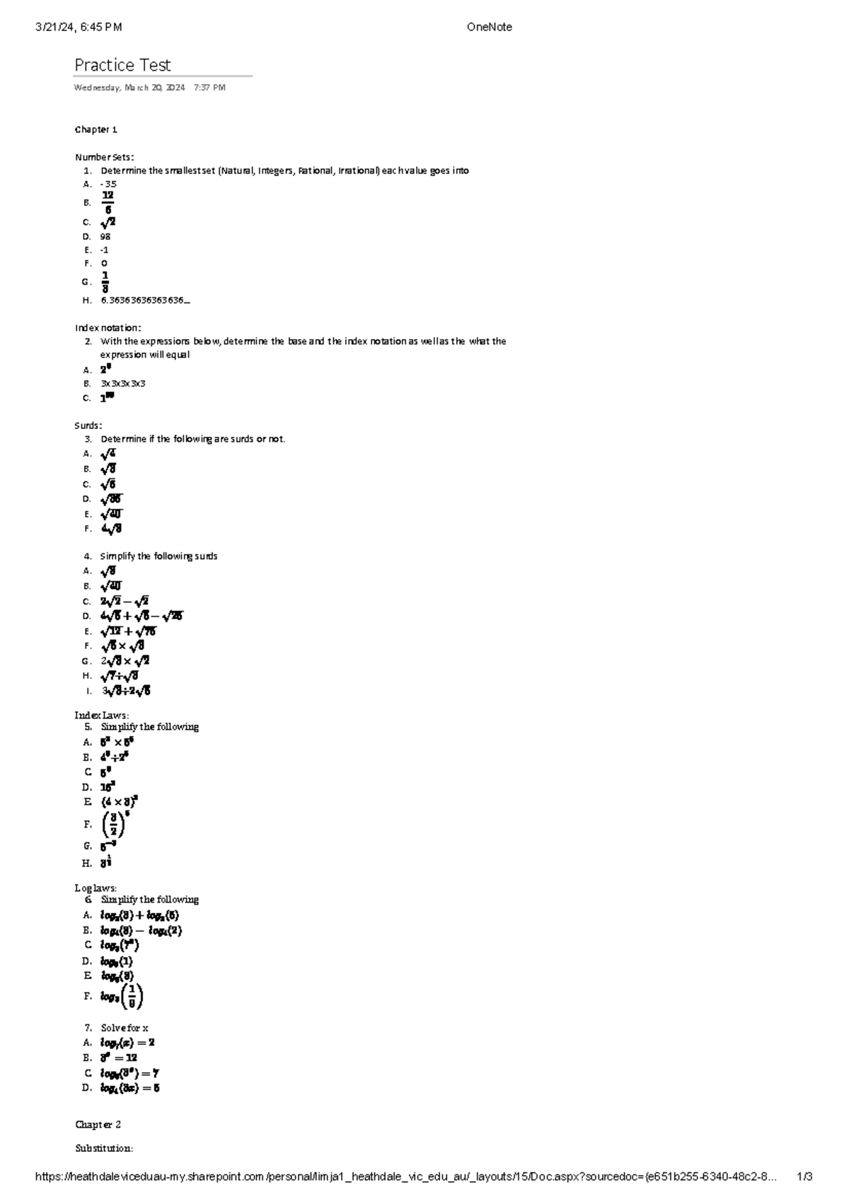 Pretest - 3/21/24, 6:45 PM OneNote - Studocu