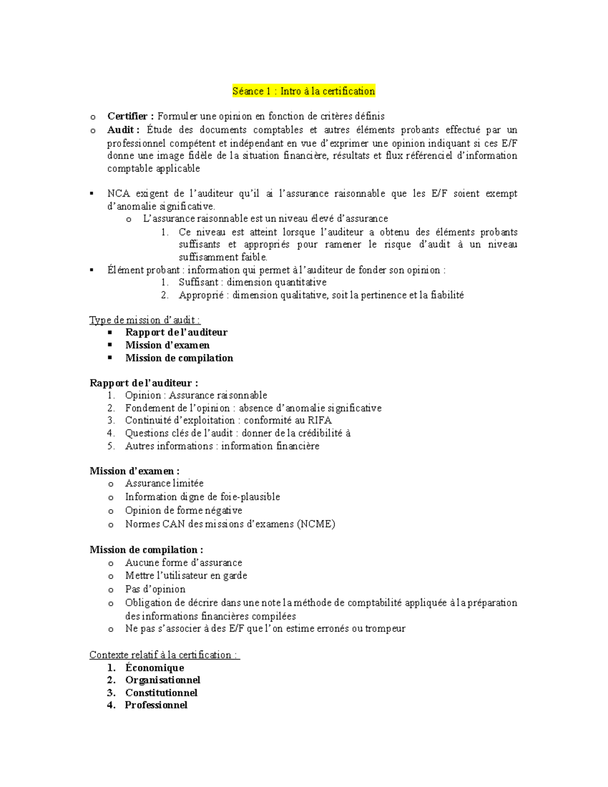 Notes de cours Intra - Séance 1 : Intro à la certification o Certifier ...