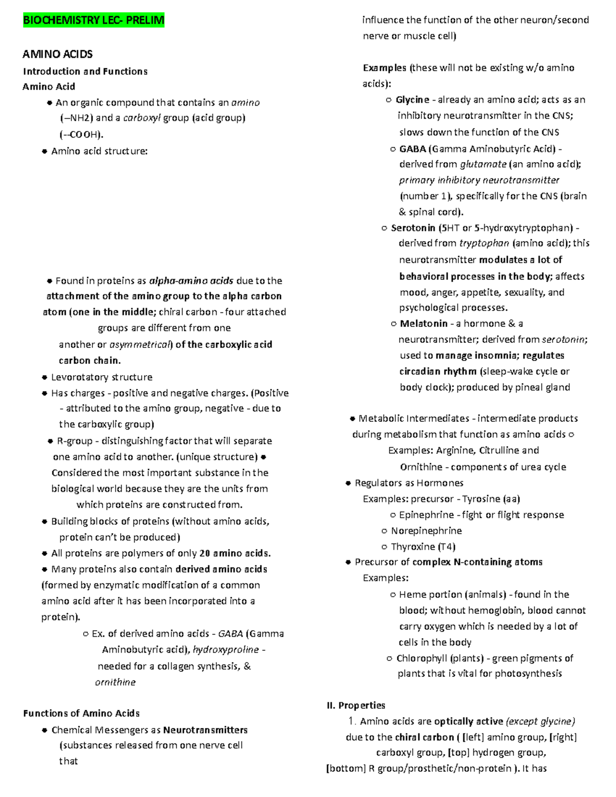 Biochem LEC Compiled merged - BIOCHEMISTRY LEC- PRELIM AMINO ACIDS ...