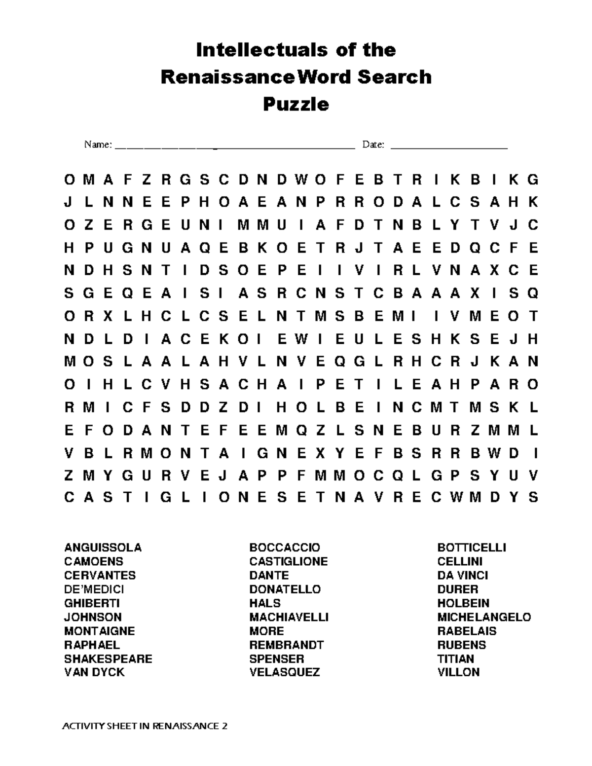 Michelangelo Word Search