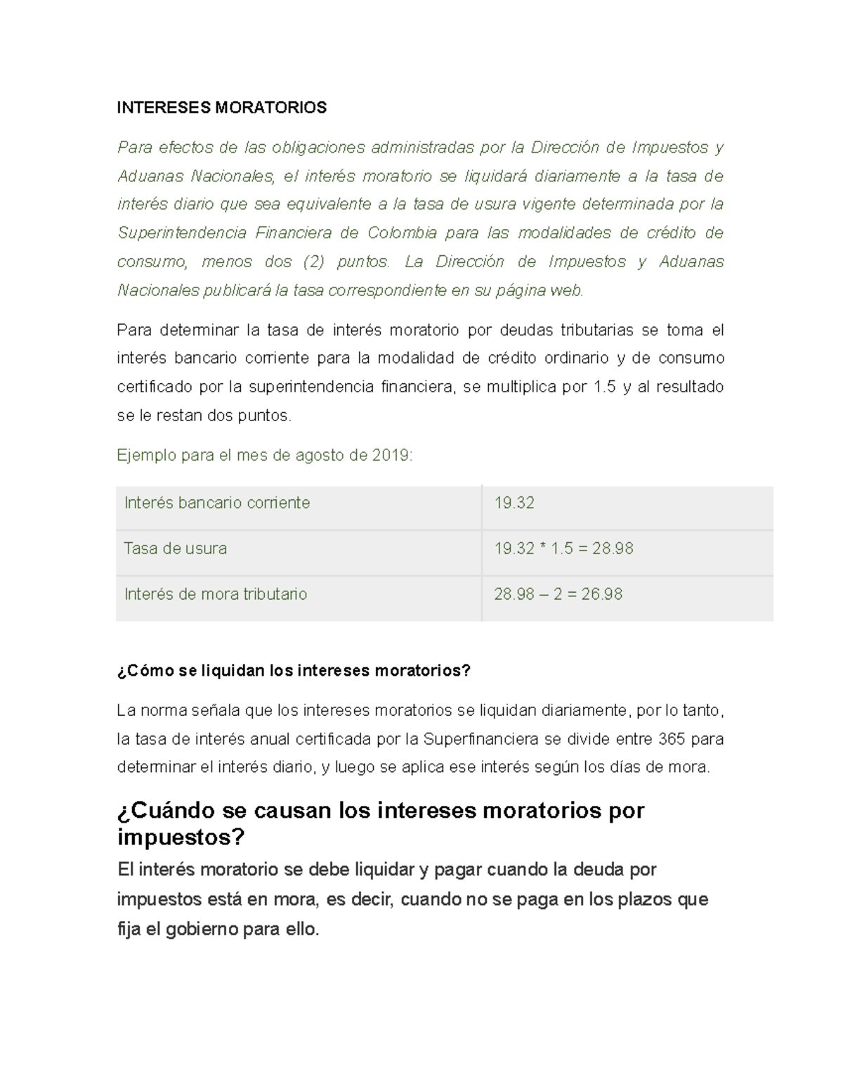 Intereses Moratorios Tributarios - INTERESES MORATORIOS Para efectos de ...