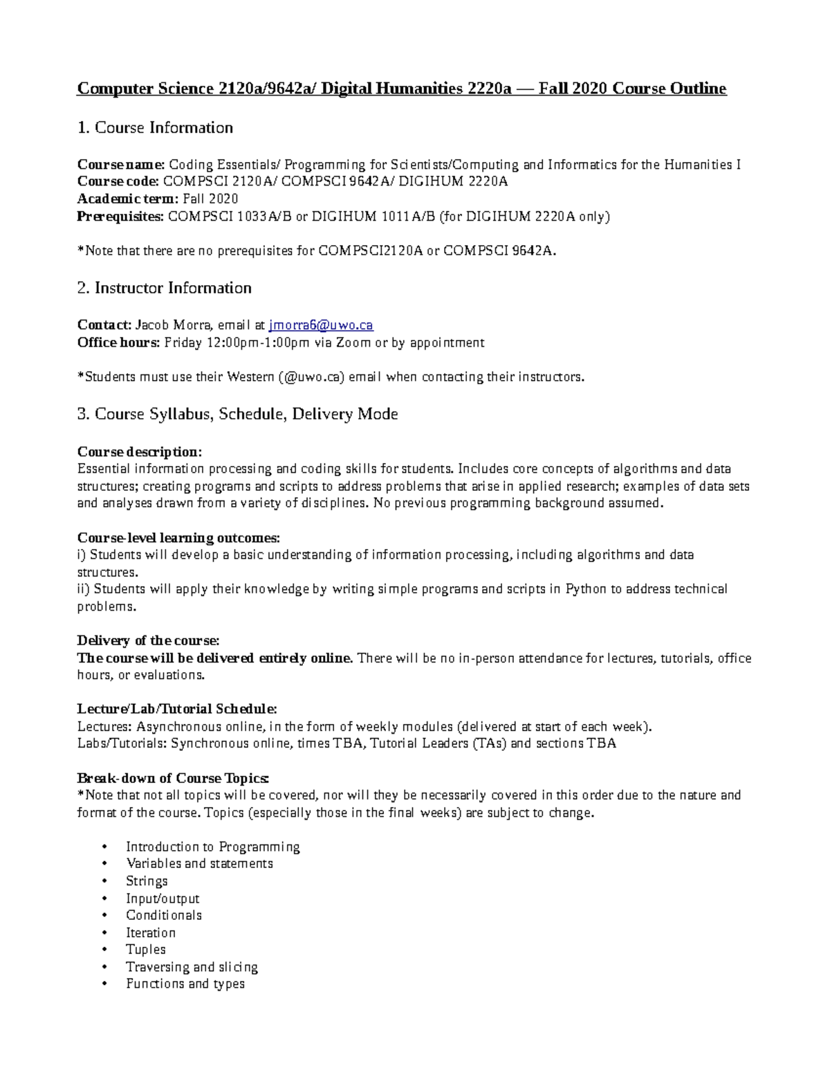 Compsci 2120 outline - Computer Science 2120a/9642a/ Digital Humanities ...