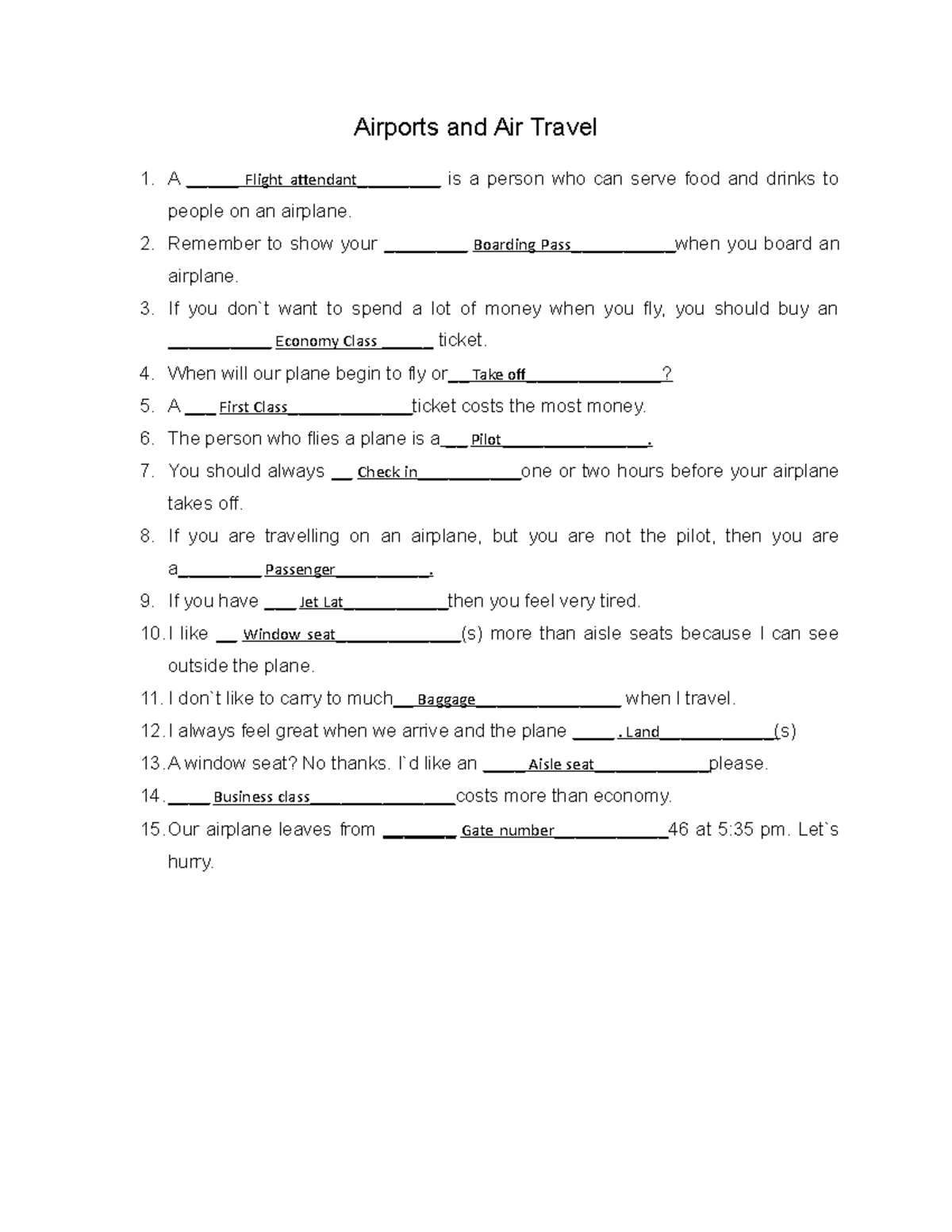 Palma Carlos Airports and Air Travel worksheet - Airports and Air ...