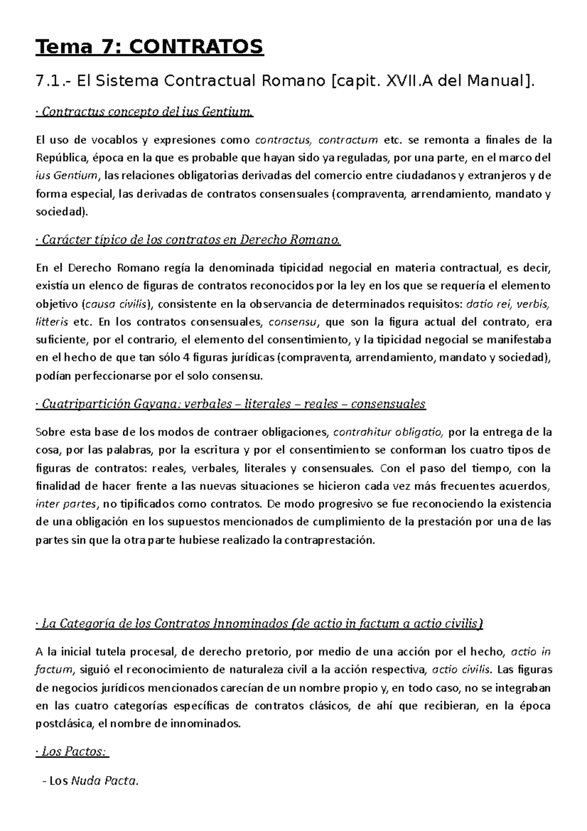 Tema 7 R - resumenes - Tema 7: CONTRATOS 7.- El Sistema Contractual ...