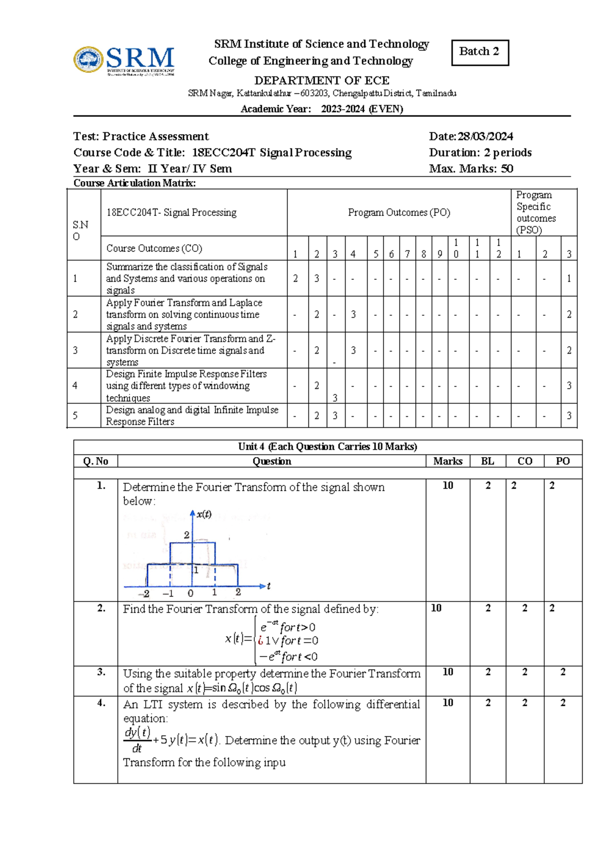 SP Batch 2 Consolidated QP - SRM Institute of Science and Technology ...