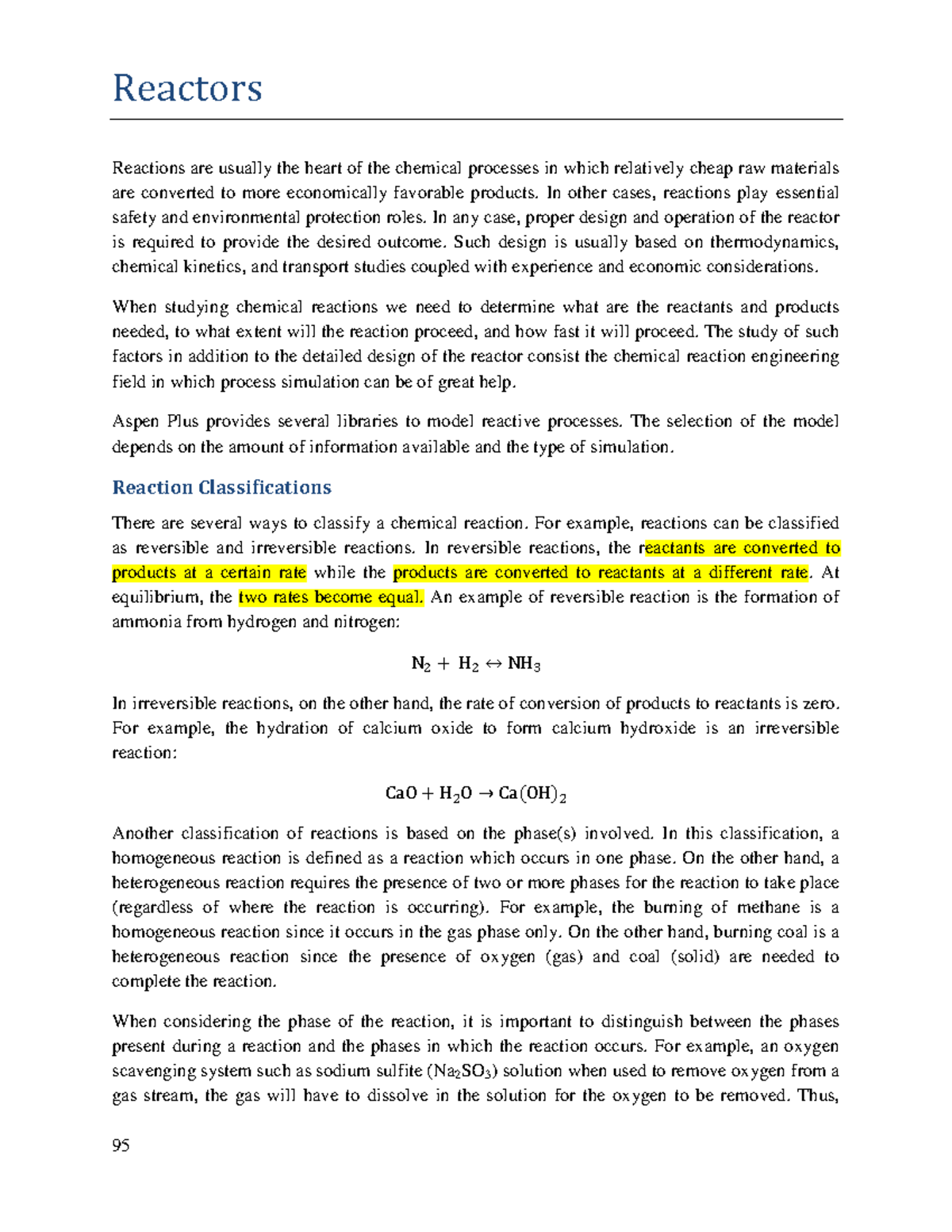 Reactors - About reactor in Aspen - 95 Reactors Reactions are usually ...