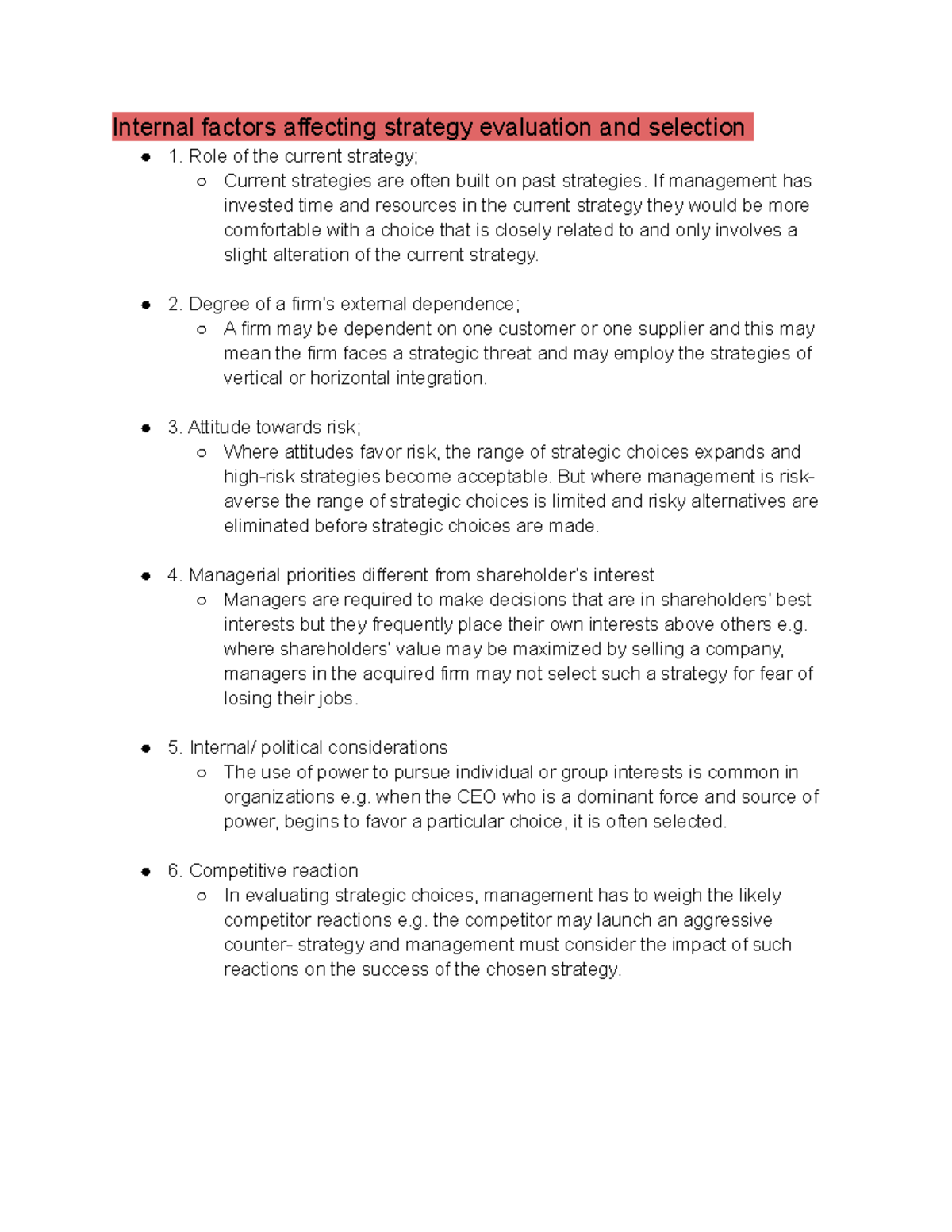 Strategic Management Notes - Part 10 - Internal factors affecting ...
