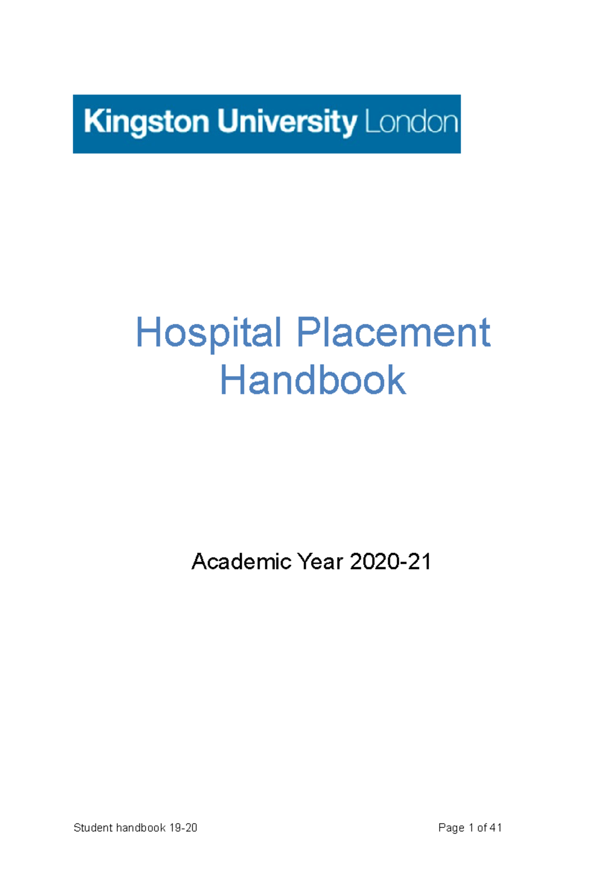Hospital- Clinical placement Handbook 20-21 - Hospital Placement ...