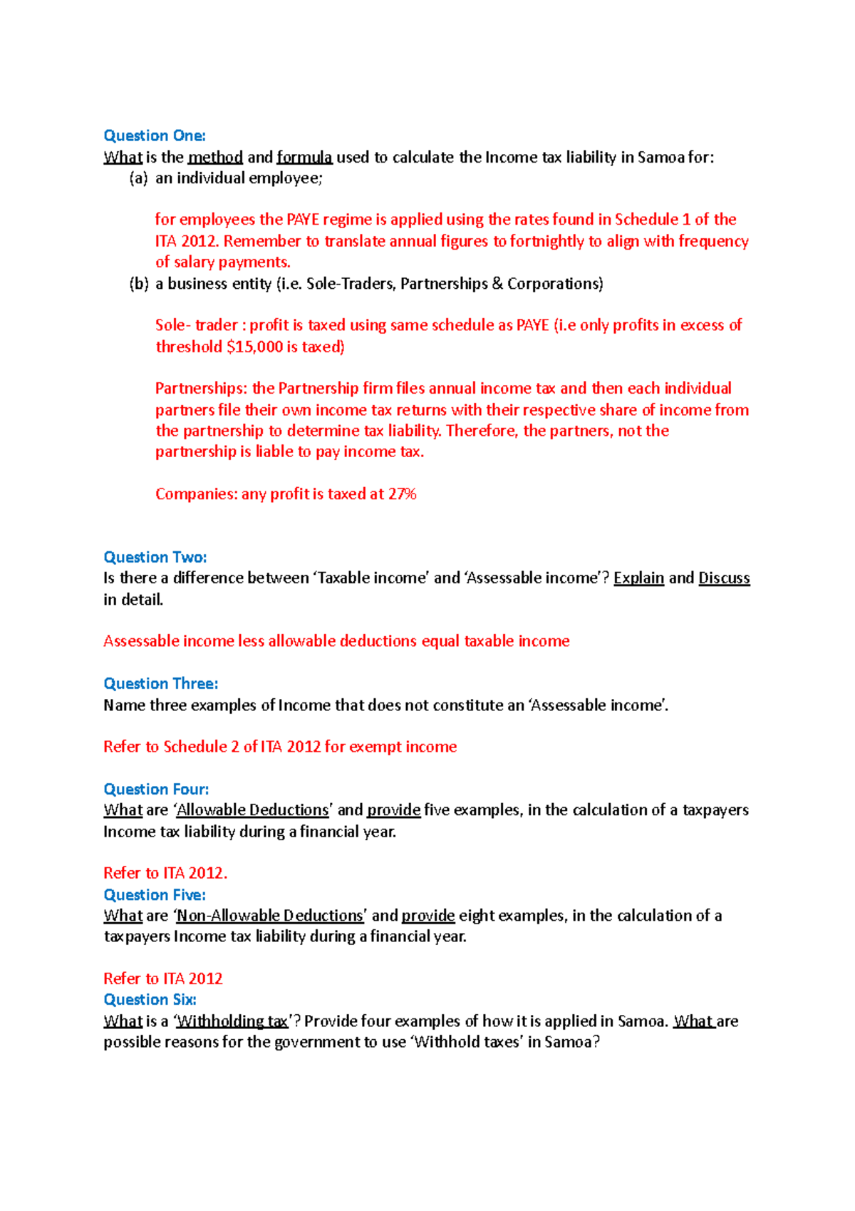 Week 10 tutorial solutions - Question One: What is the method and ...