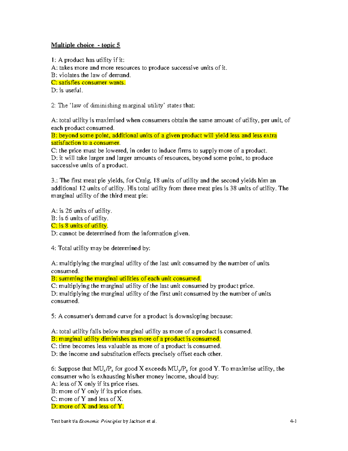 Topic 5 consumer behavior - Test bank t/a Economic Principles by ...