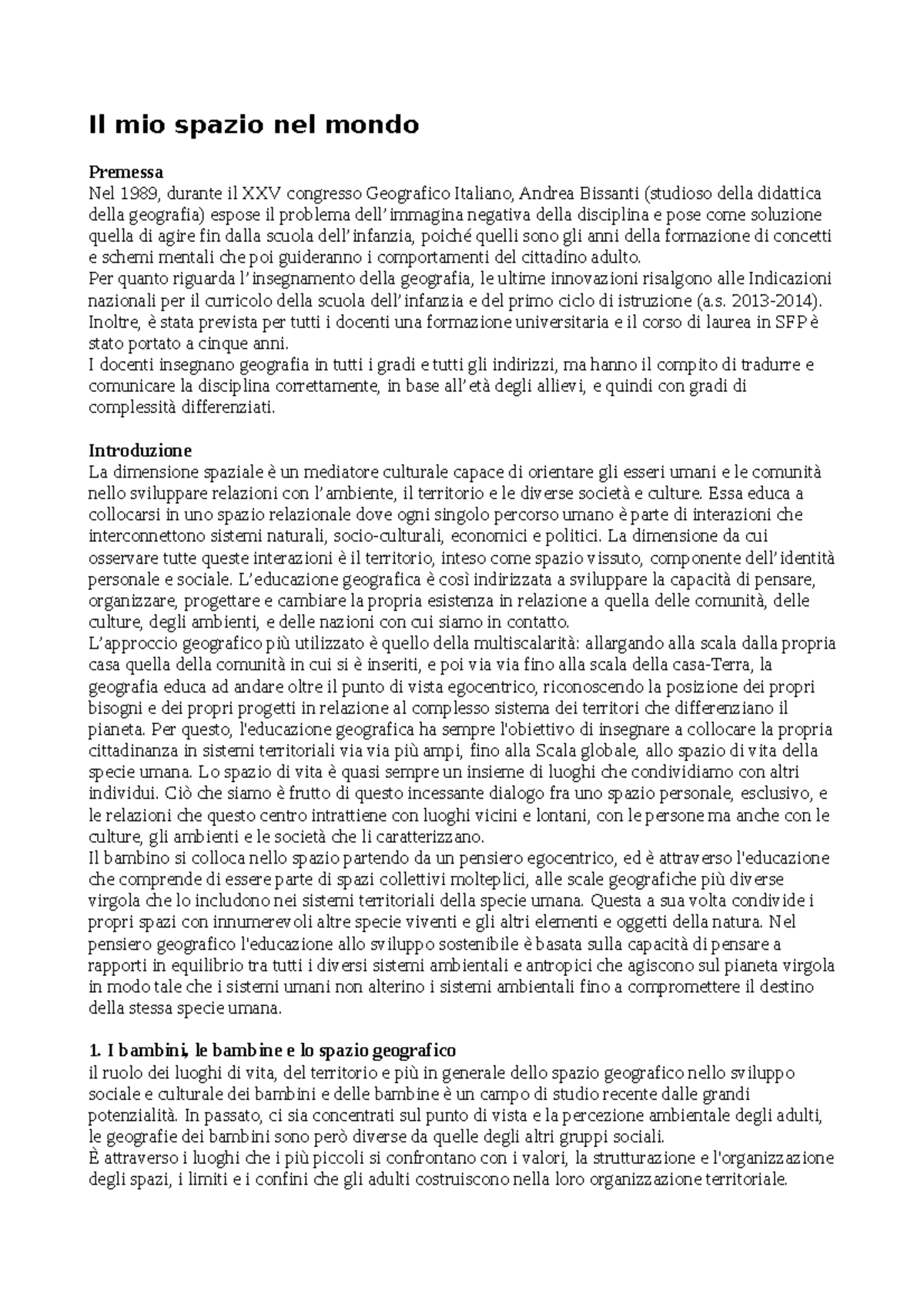 Il mio spazio nel mondo - riassunto del libro per il corso di geografia ...