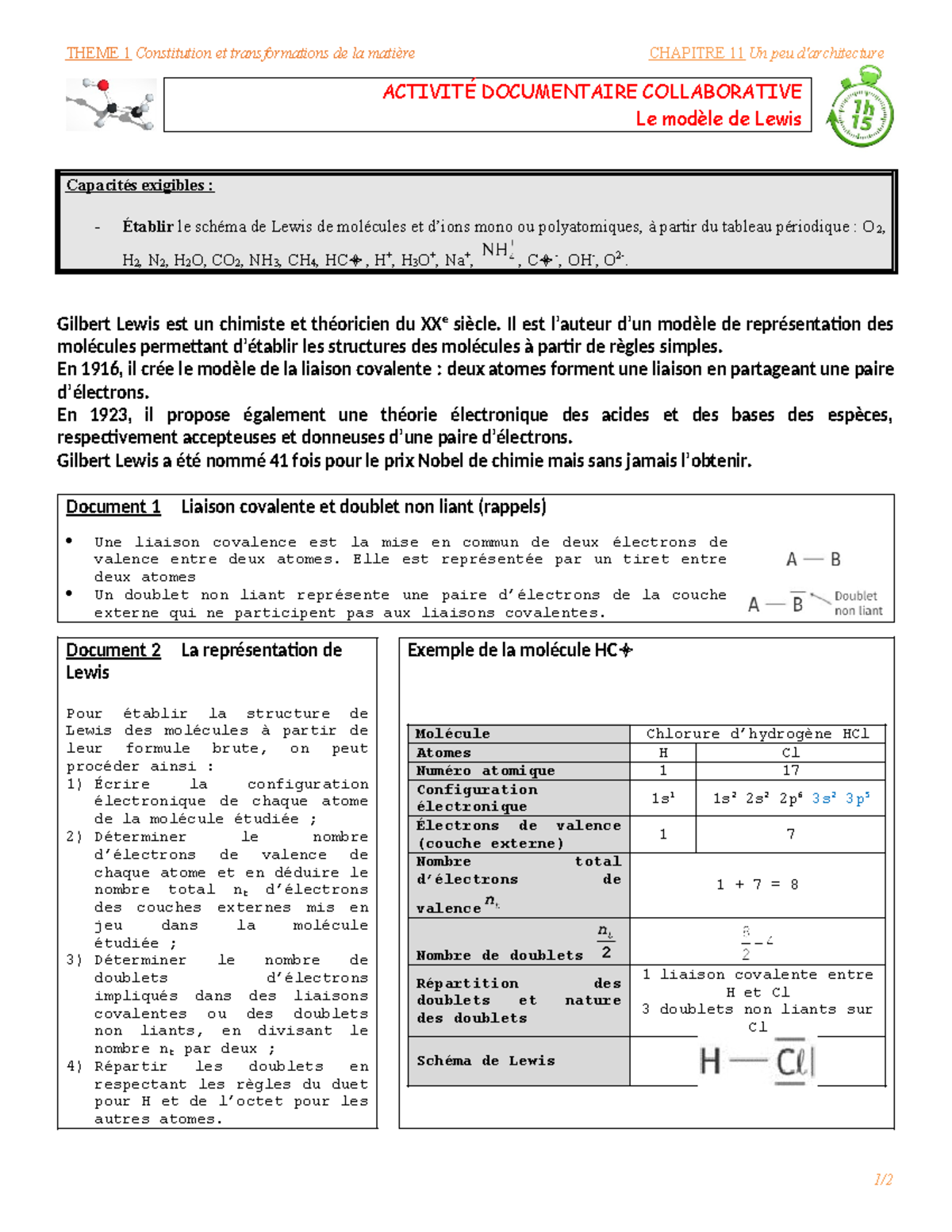 11c1 AD Le modèle de Lewis - THEME 1 Constitution et transformations de ...