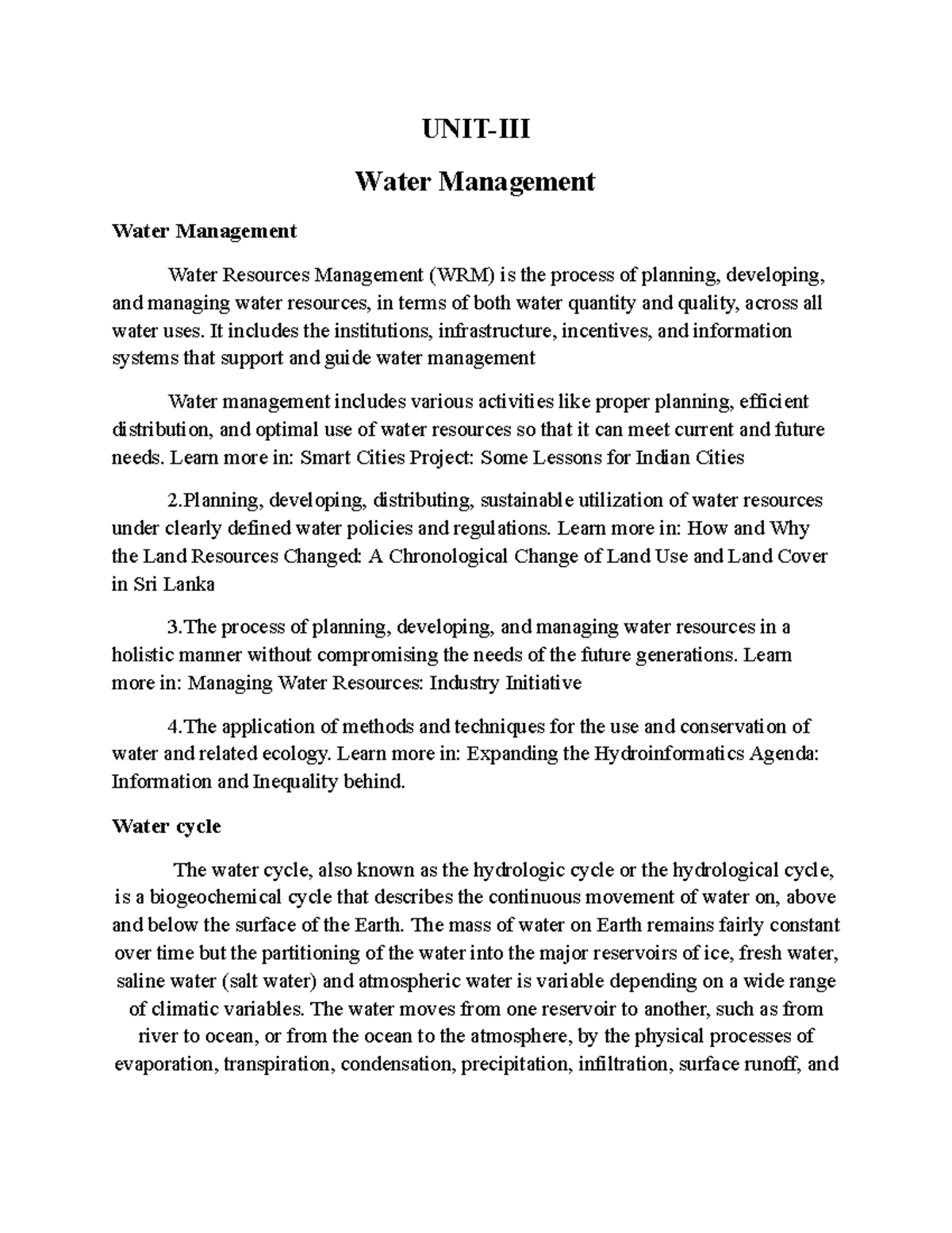 EM UNIT 3 - Portable Document Format - UNIT-III Water Management Water Management Water ...