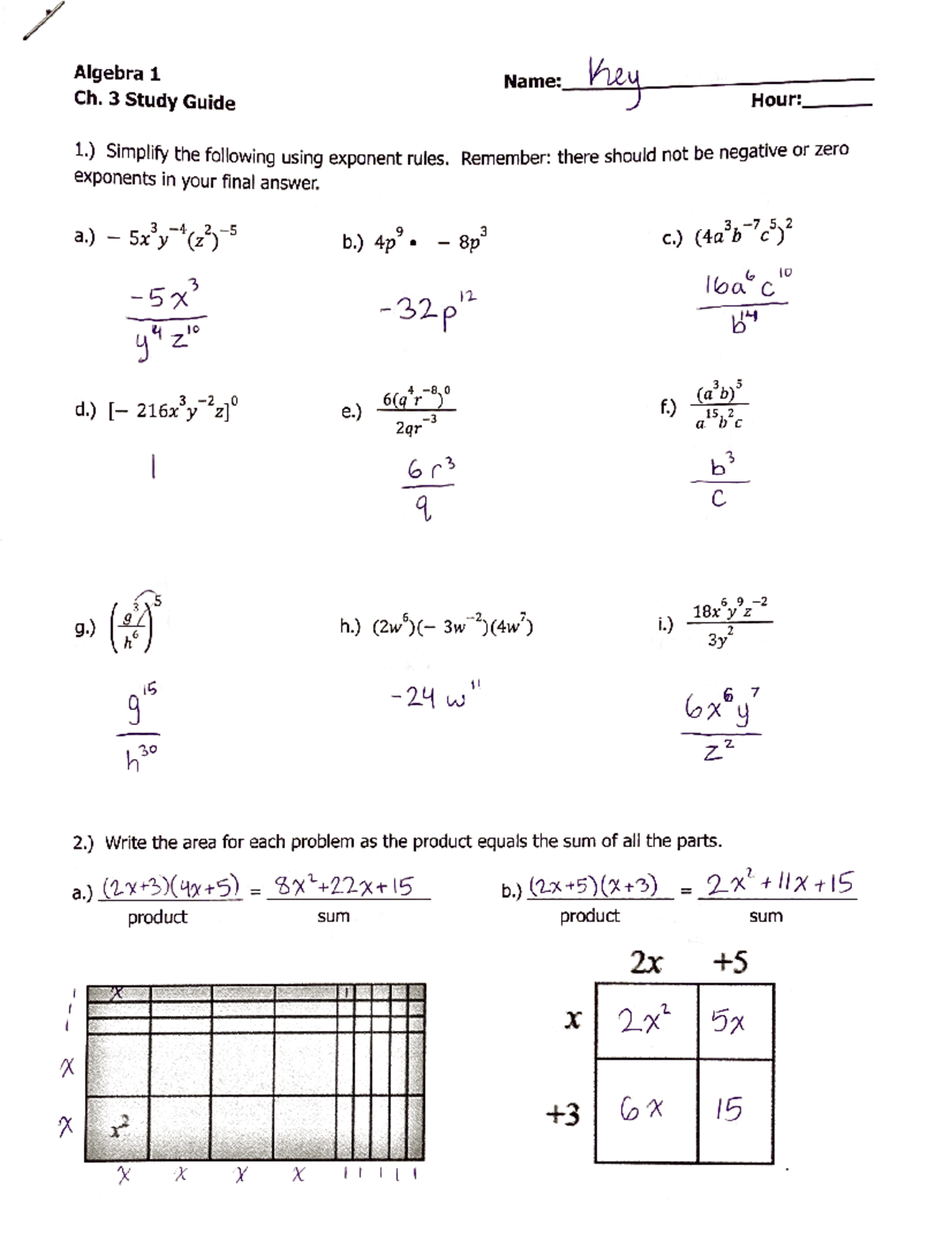 Ch 3 review key - ojnhj - Algebra 1 Ch. 3 Study Guide Name: Key Hour: 1 ...