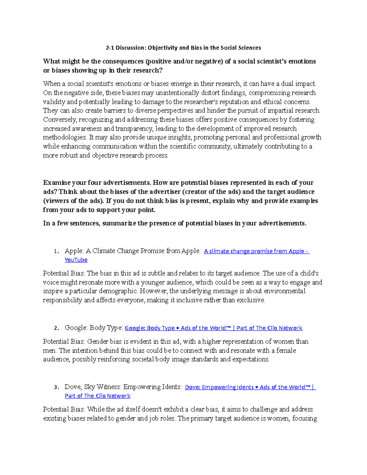 2-1 Discussion Objectivity and Bias in the Social Sciences - On the ...