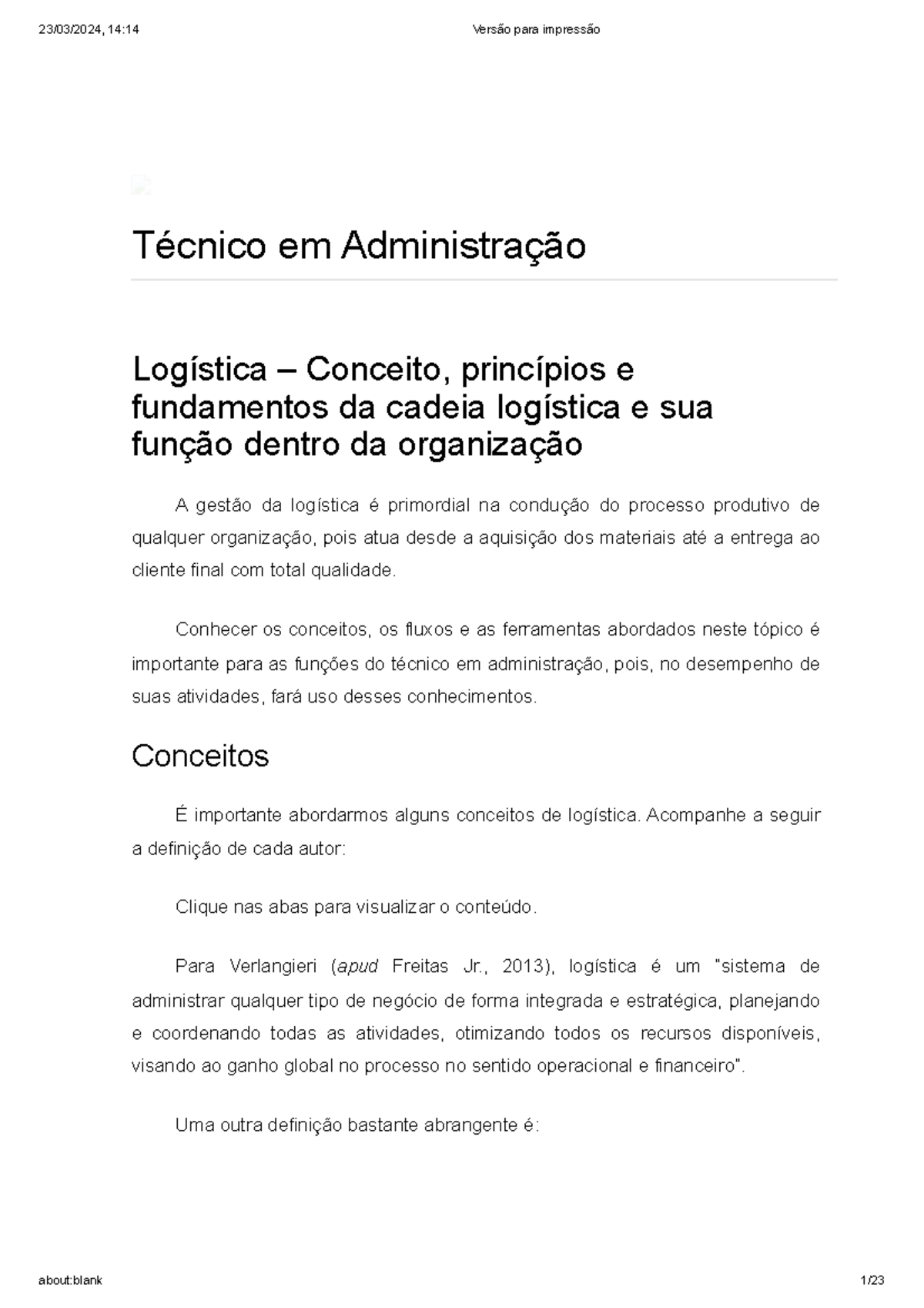 Logística – Conceito, princípios e fundamentos - Técnico em ...