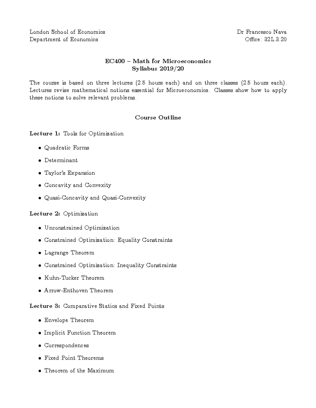 EC400 Handout lseecon mse - London School of Economics Dr Francesco ...