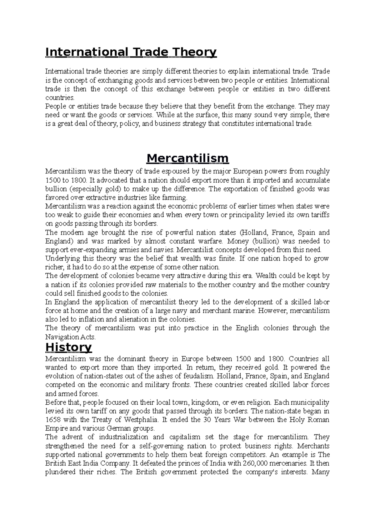Global International Business - International Trade Theory ...