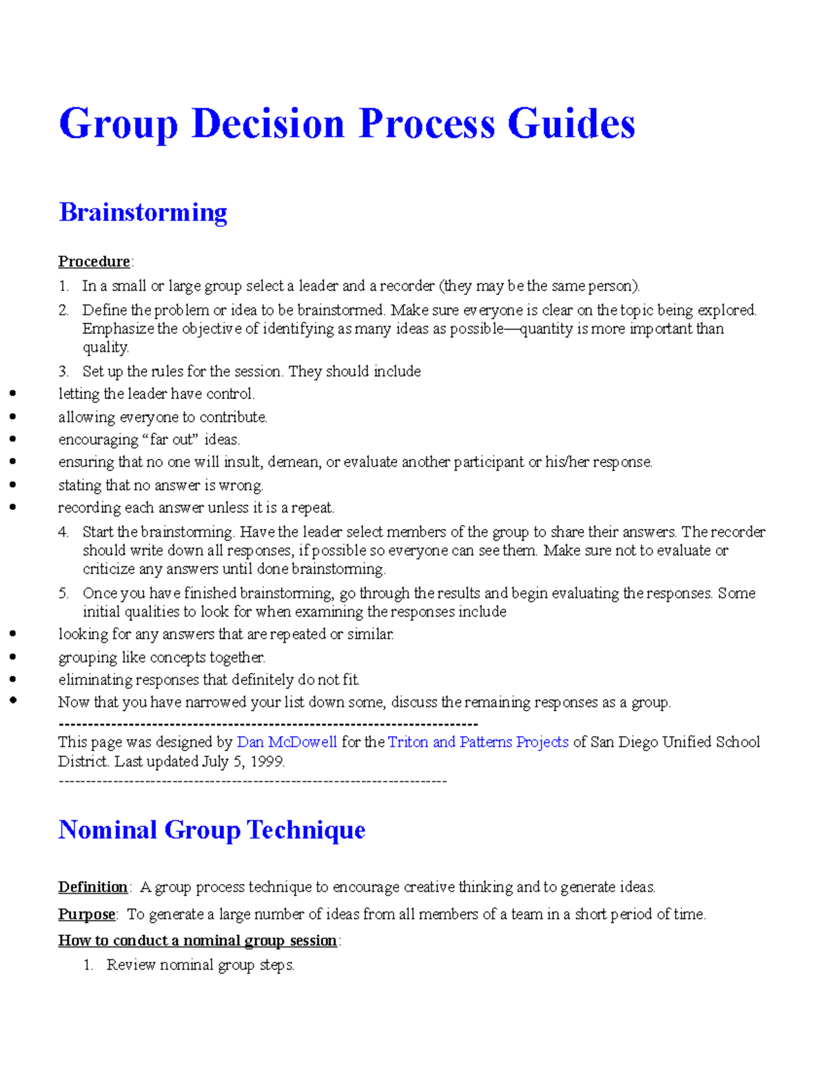 Group Decision Process Gu - Group Decision Process Guides Brainstorming Procedure : In a small ...