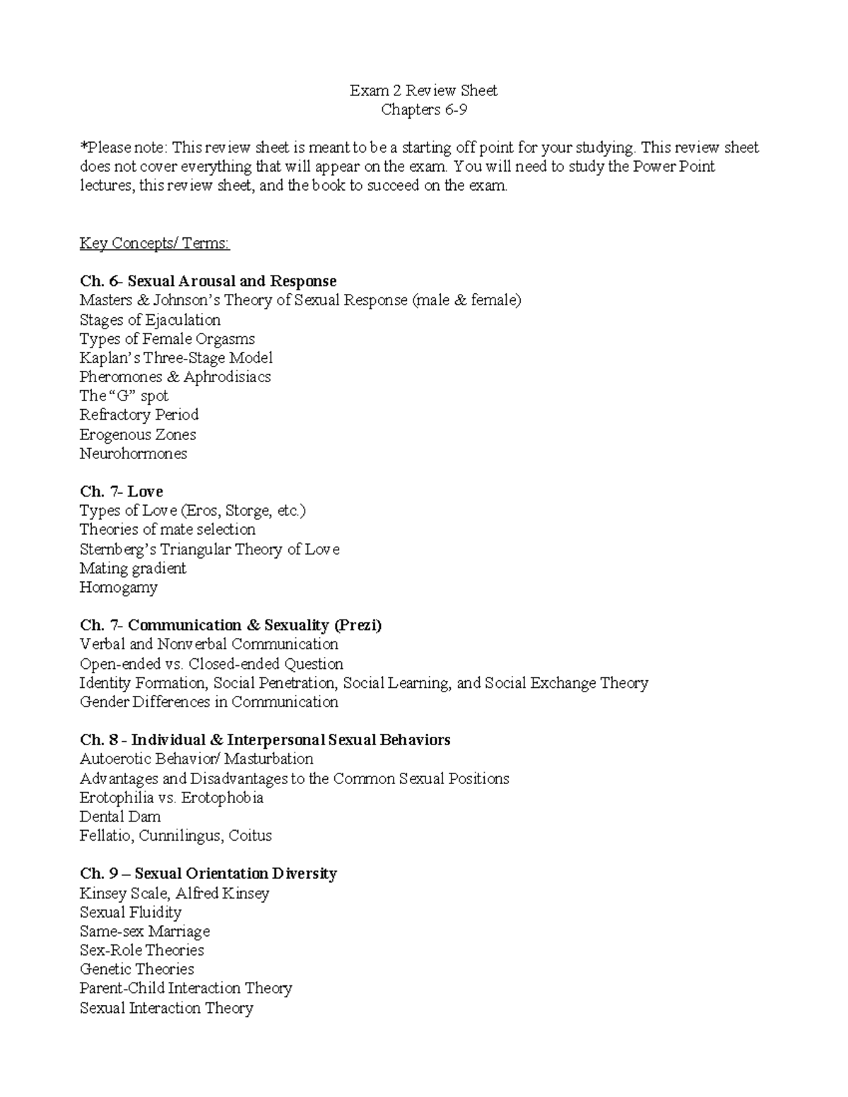 Exam 2 Review Sheet-Revised - Exam 2 Review Sheet Chapters 6- *Please ...