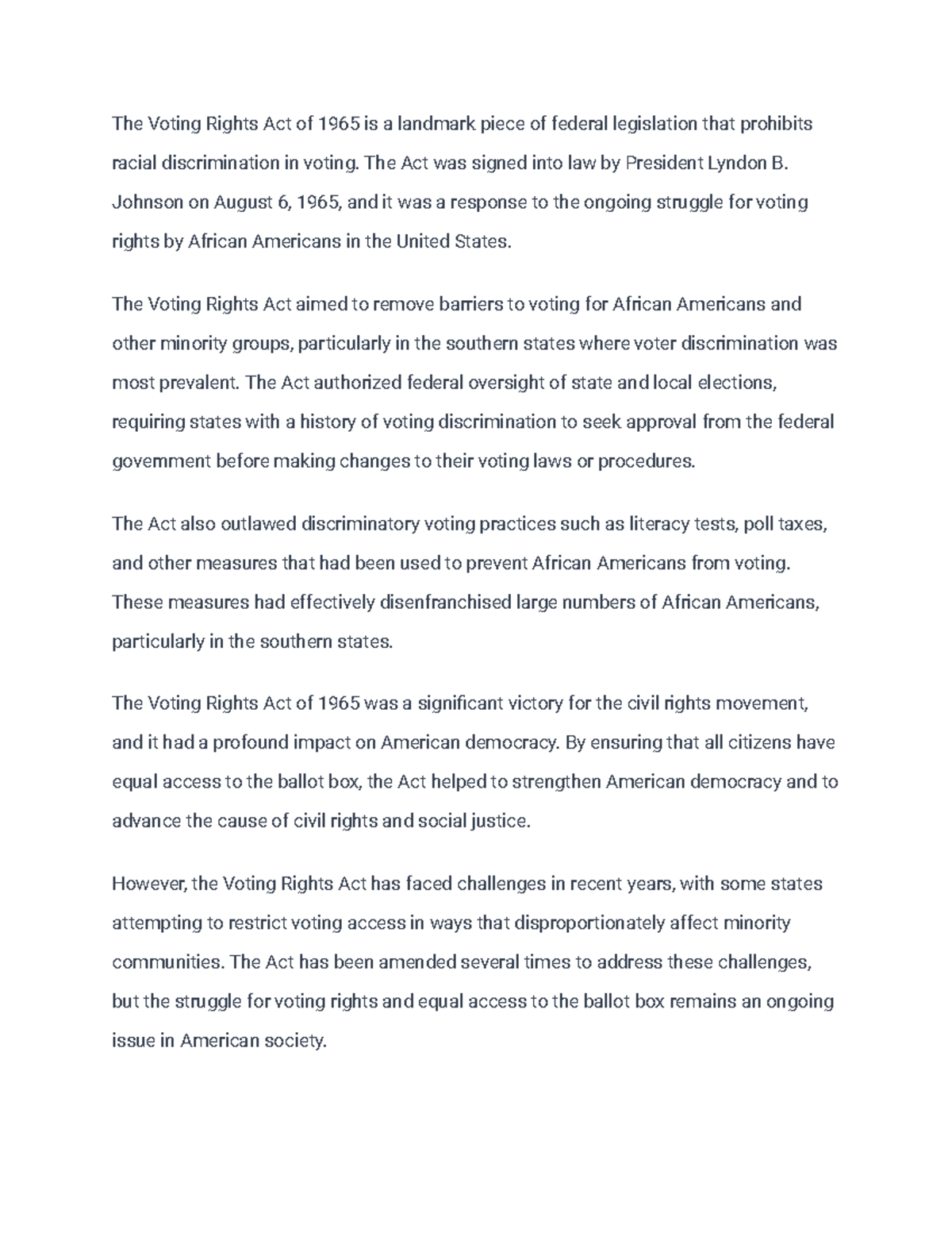 Voting rights act 19 - The Voting Rights Act of 1965 is a landmark ...