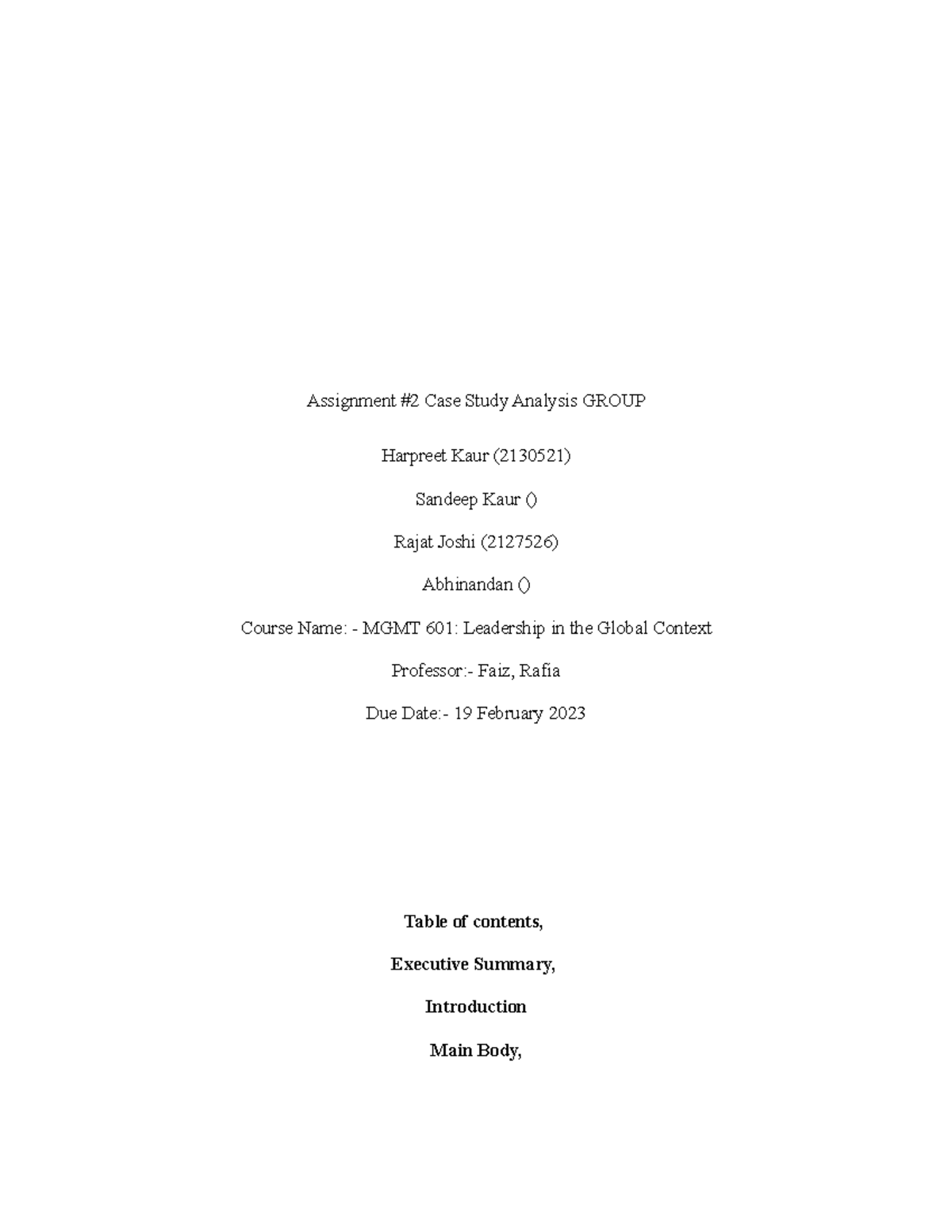 Group Case Study Leadership - Assignment #2 Case Study Analysis GROUP ...