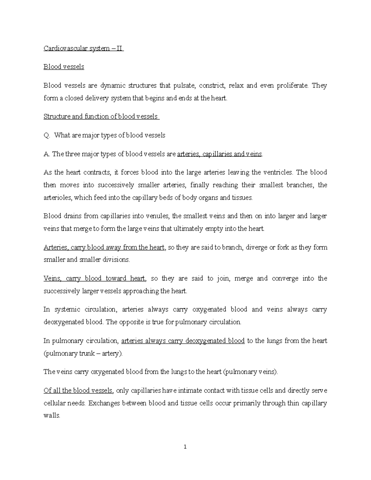 Cardiovascular system part 2 - Cardiovascular system – II Blood vessels ...