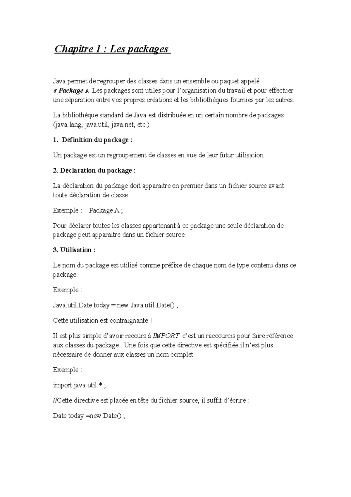 Cours java programmation - Chapitre 1 : Les packages Java permet de ...
