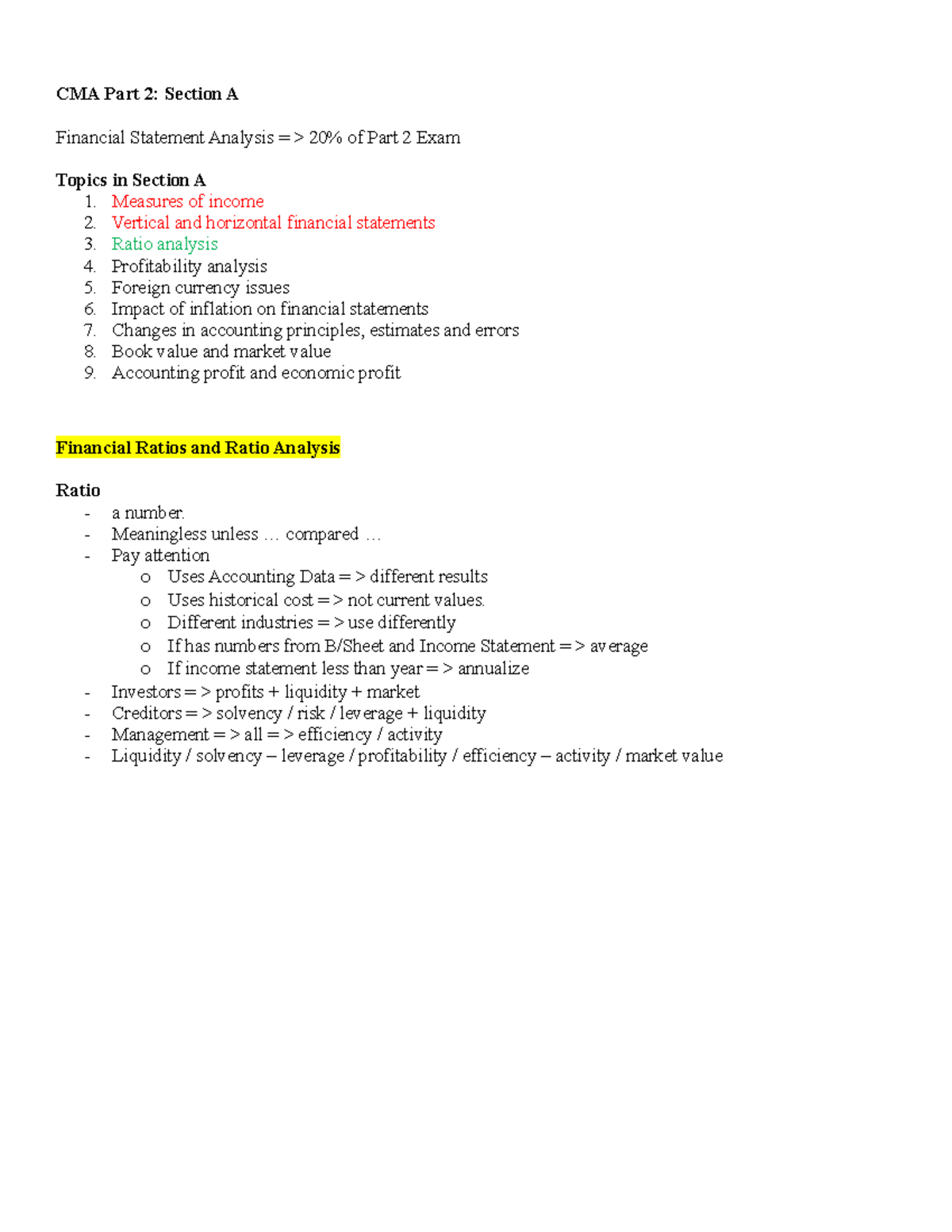 CMA A2 1 Liquidity 202309 - CMA Part 2: Section A Financial Statement ...