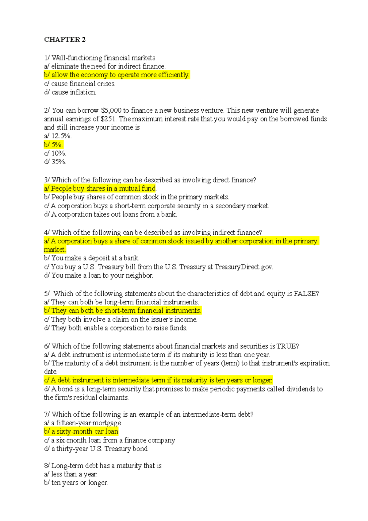 Bt c2 - lolol - CHAPTER 2 1/ Well-functioning financial markets a ...