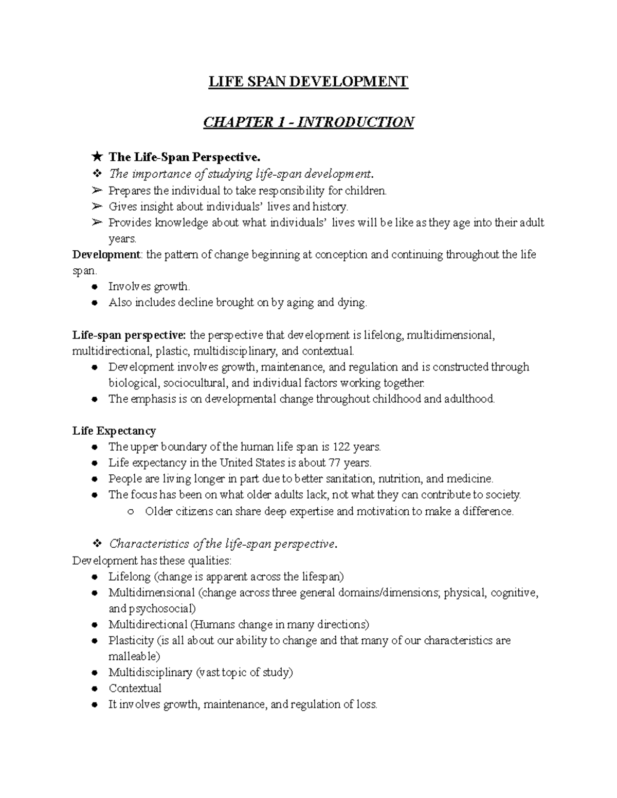 Copy-of-DEV-PSYCH- Reviewer - LIFE SPAN DEVELOPMENT CHAPTER 1 - INTRODUCTION ★ The Life-Span ...