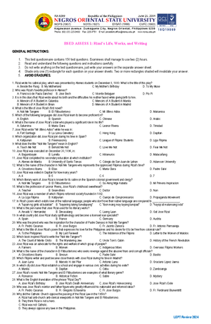 GE-9 Life and works of rizal 150 Questions and Answer key - What is the full name of Jose Rizal ...