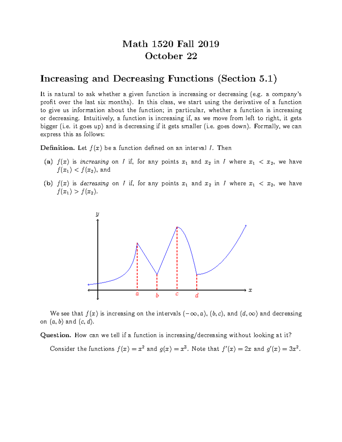 Chapter 5 - 1 - Math 1520 Fall 2019 October 22 Increasing and ...