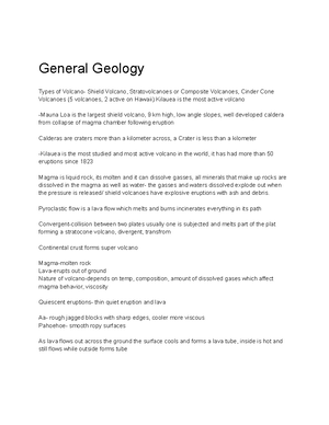 General Geology Notes - General Geology -Acid on calcite gives off CO2 ...