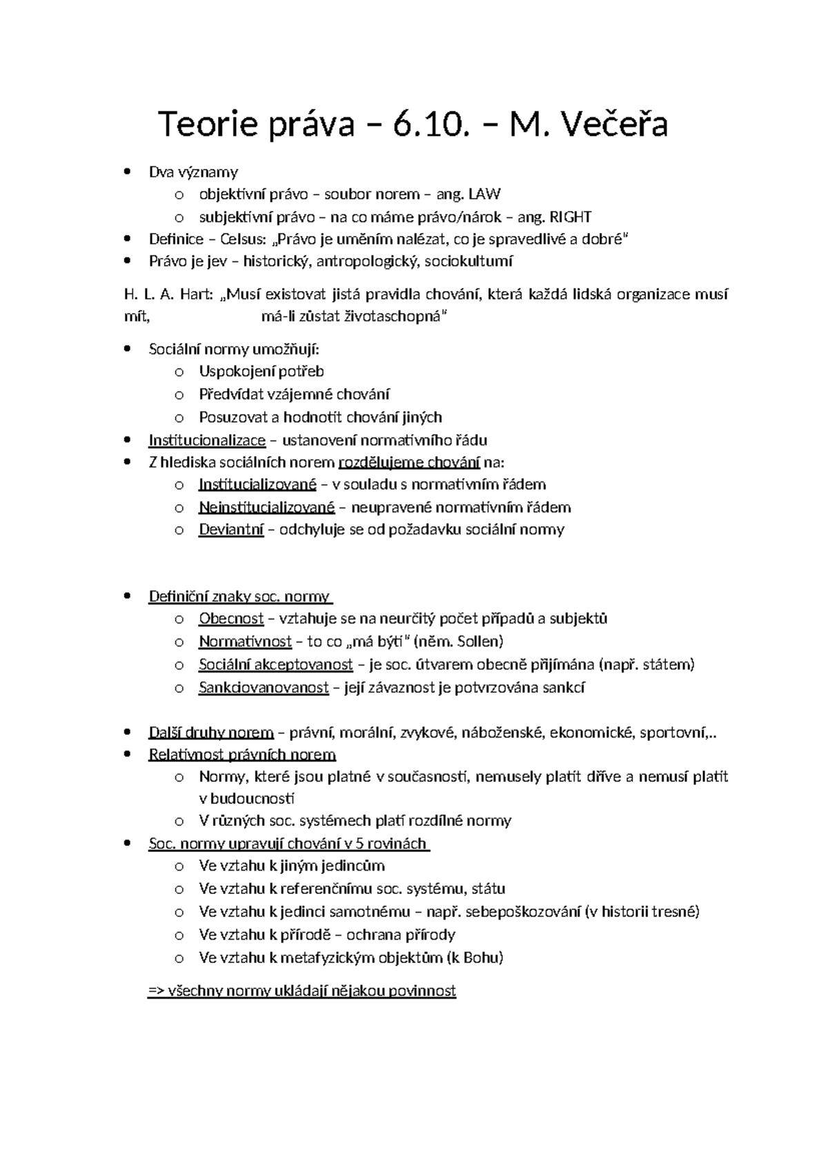 První přednáška Teorie - Teorie práva – 6. – M. Večeřa Dva významy o objektivní právo – soubor ...