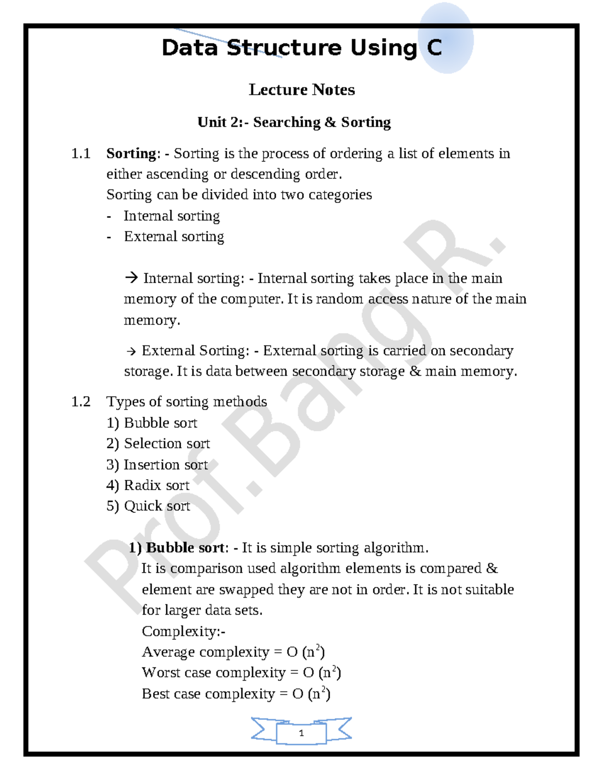 4 5965578573346508314 Lecture Notes Unit 2 Searching And Sorting 1