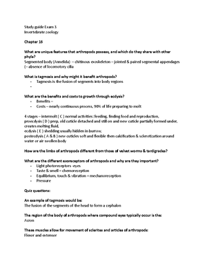Invertebrate zoology 22-26 - Invertebrate zoology Chapters 22 ...
