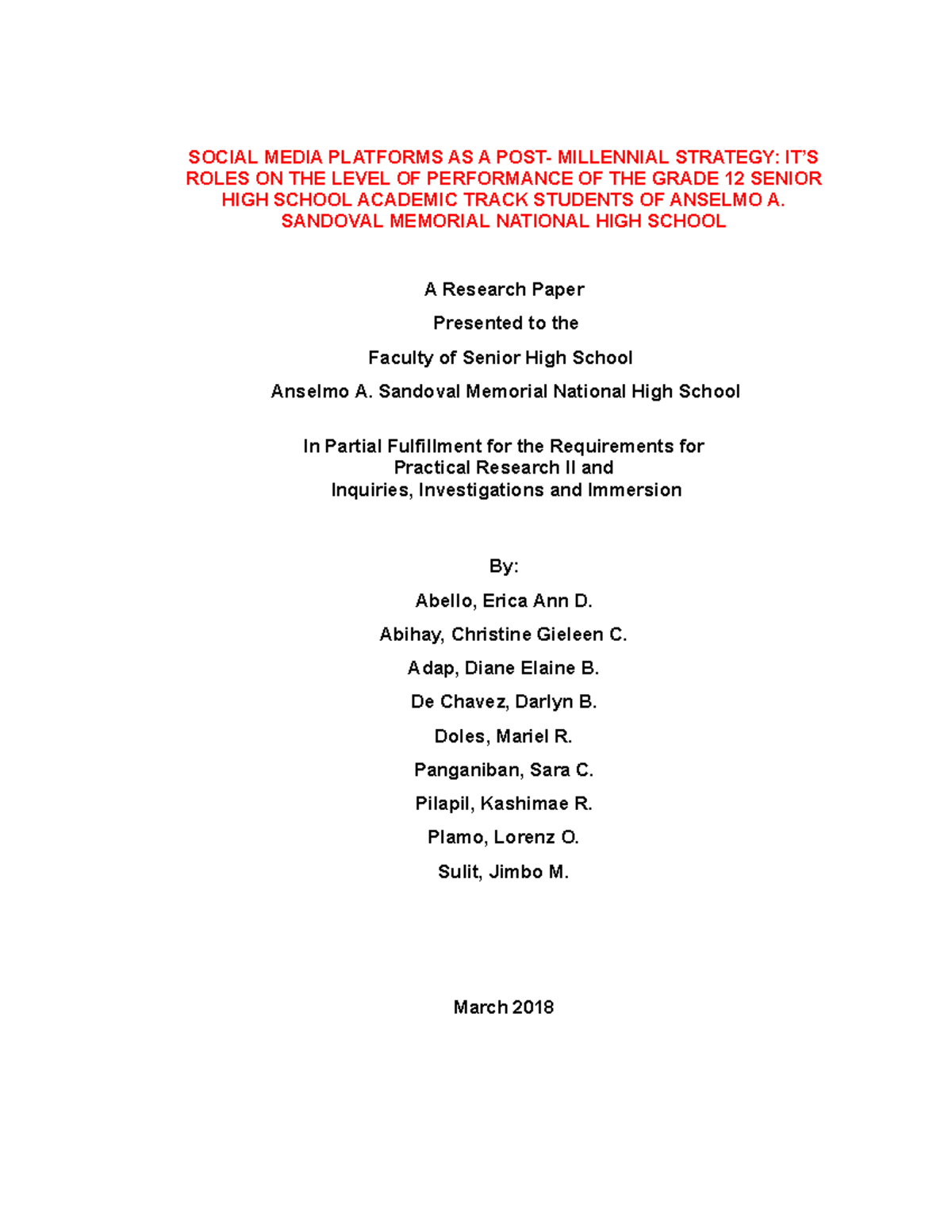 Quantitative Research COPY docx - SOCIAL MEDIA PLATFORMS AS A POST ...