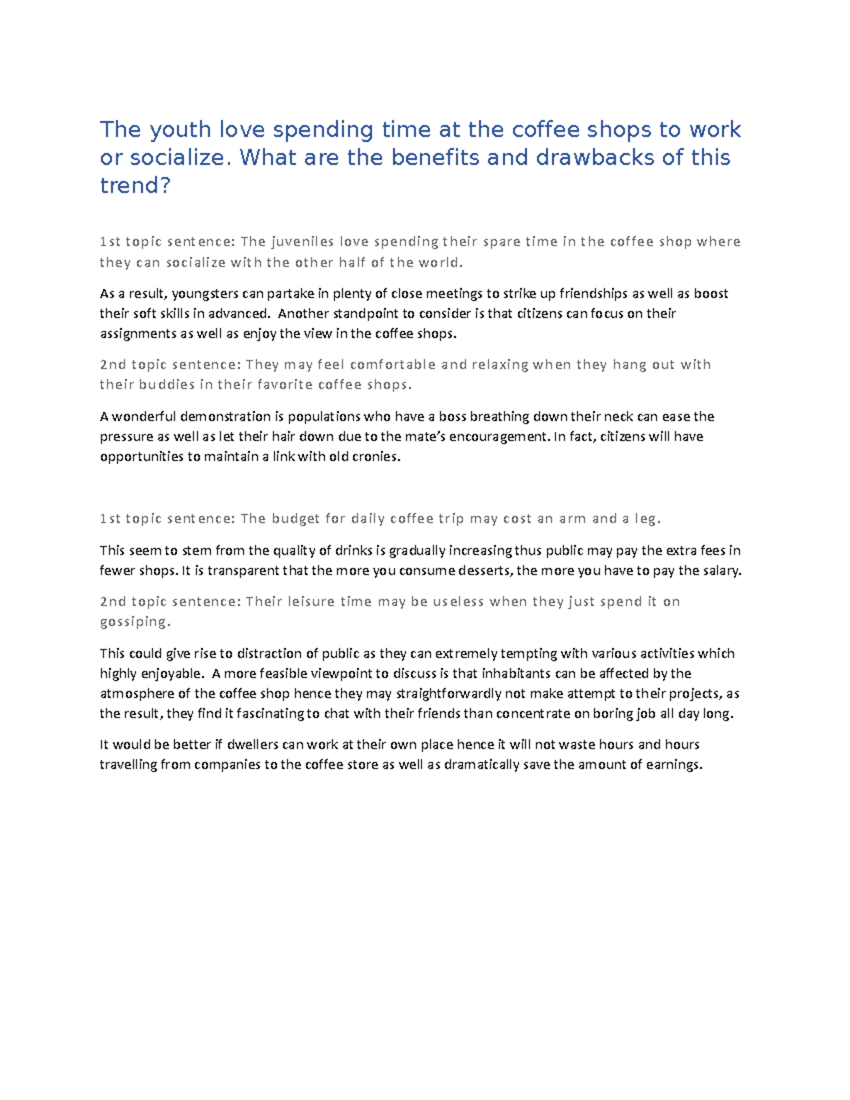 Essay 6 - spending time in coffee shops - The youth love spending time ...