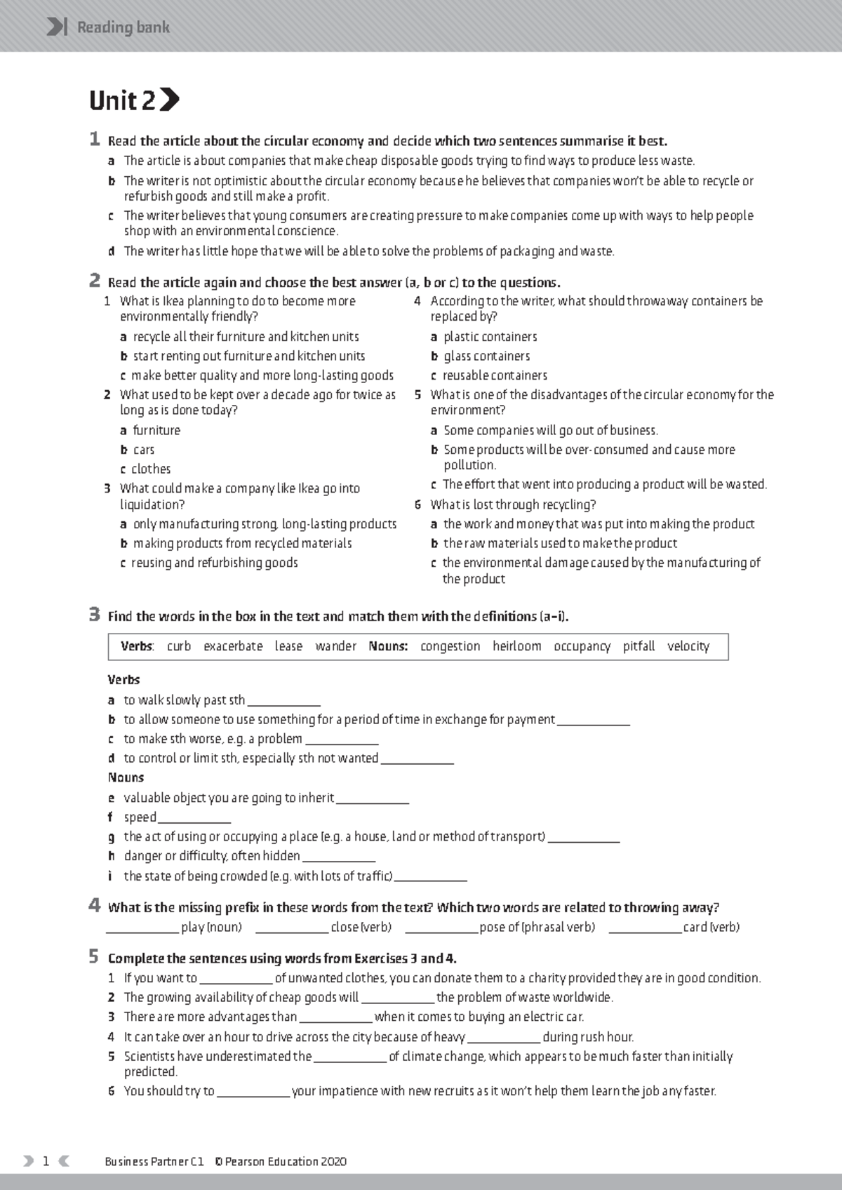 Reading Unit2 - Reading bank Unit 2 1 Read the article about the circular economy and decide ...
