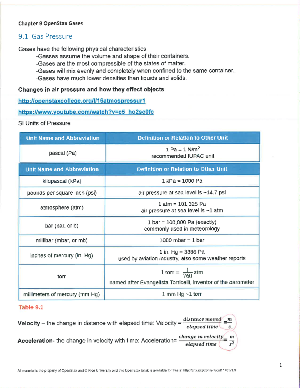 Chapter 9 Open Stax Gases Filled out - CHEM 1111 - Studocu