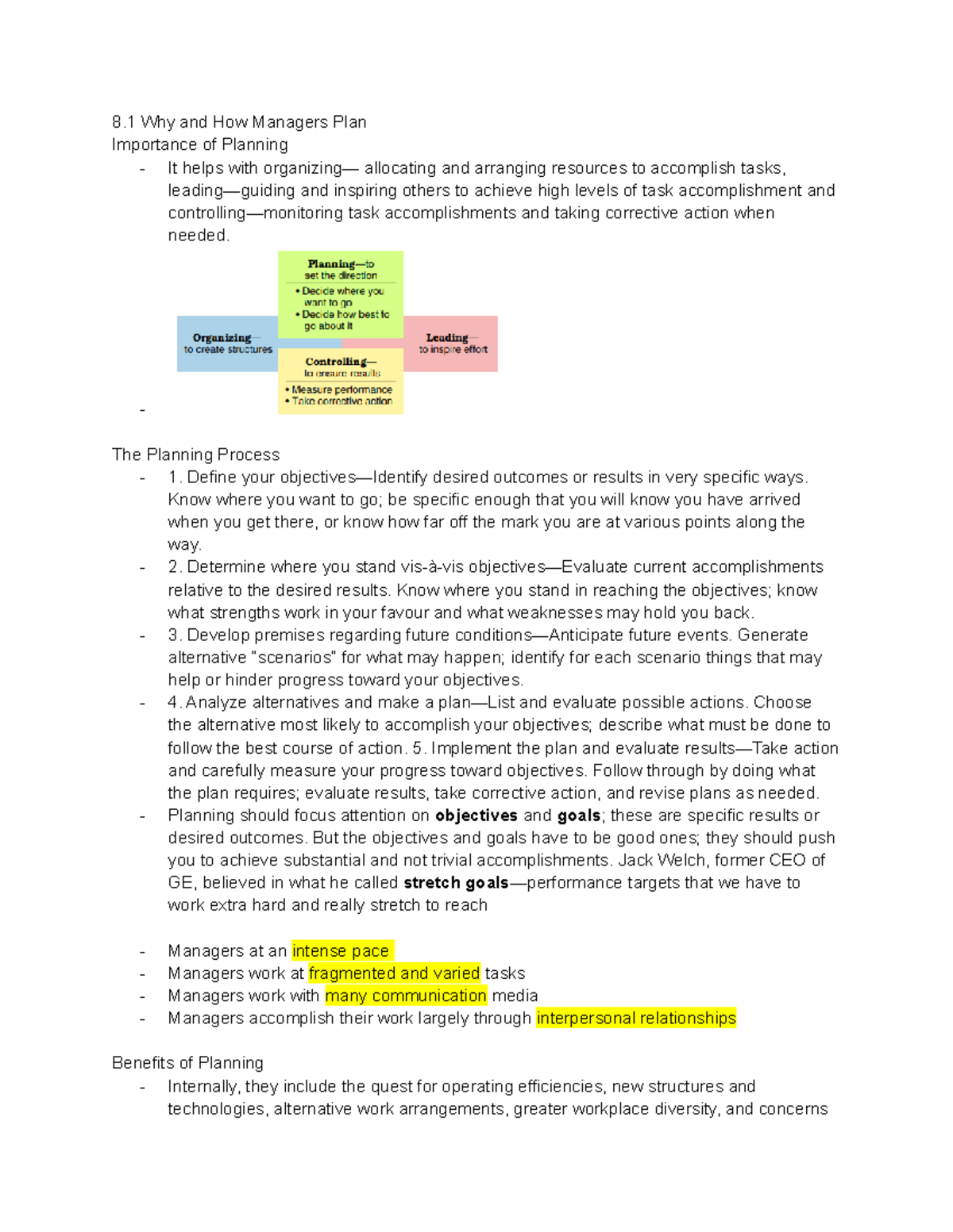 GMS 200 Chapter 8 - 8 Why and How Managers Plan Importance of Planning ...