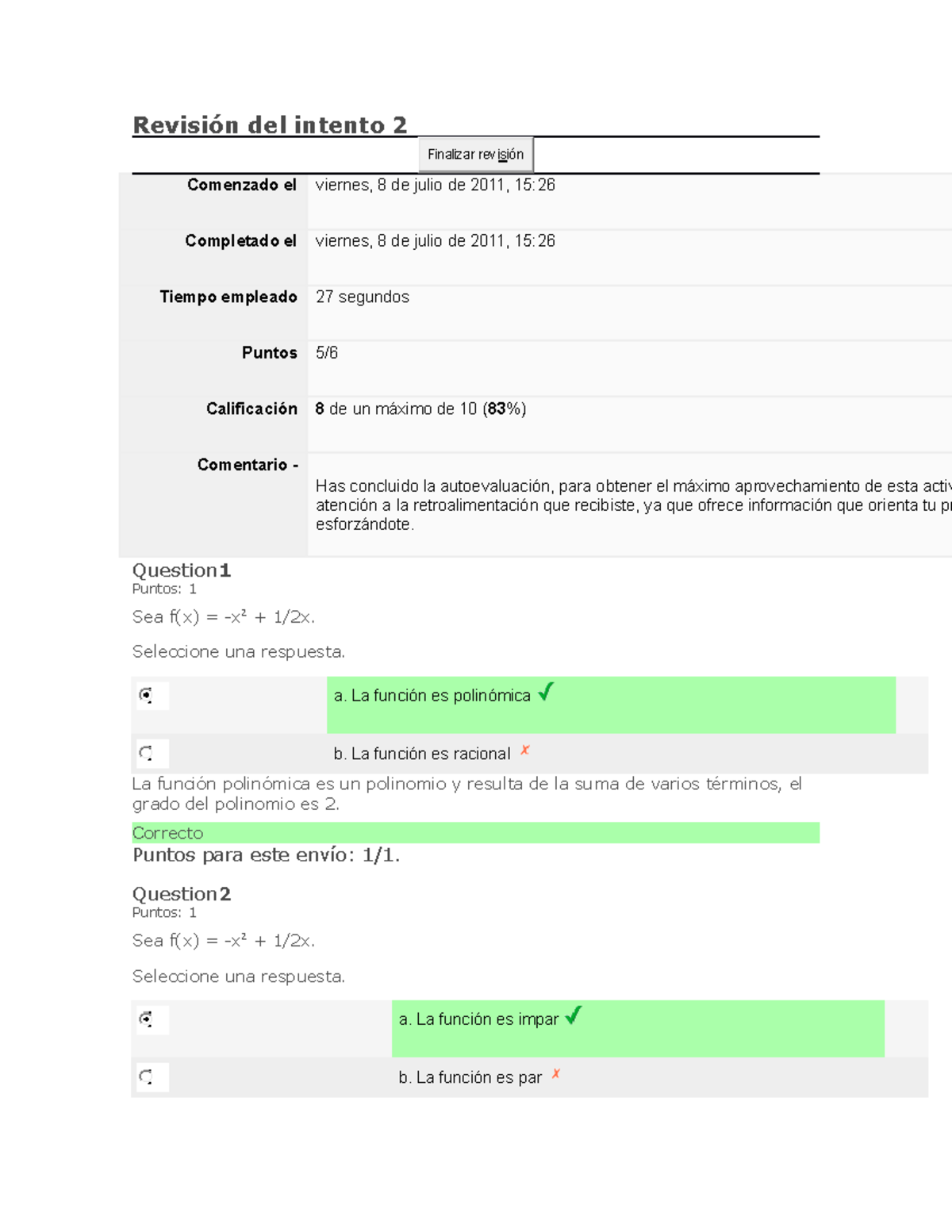 Examen unidad 1 - Revisión del intento 2 Comenzado el viernes, 8 de ... Examen unidad 1 - Revisión del intento 2 Comenzado el viernes, 8 de ...