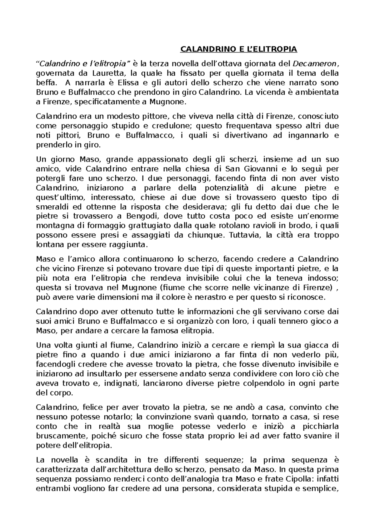 Calandrino E L2 - CALANDRINO E L’ELITROPIA “Calandrino e l’elitropia” è ...