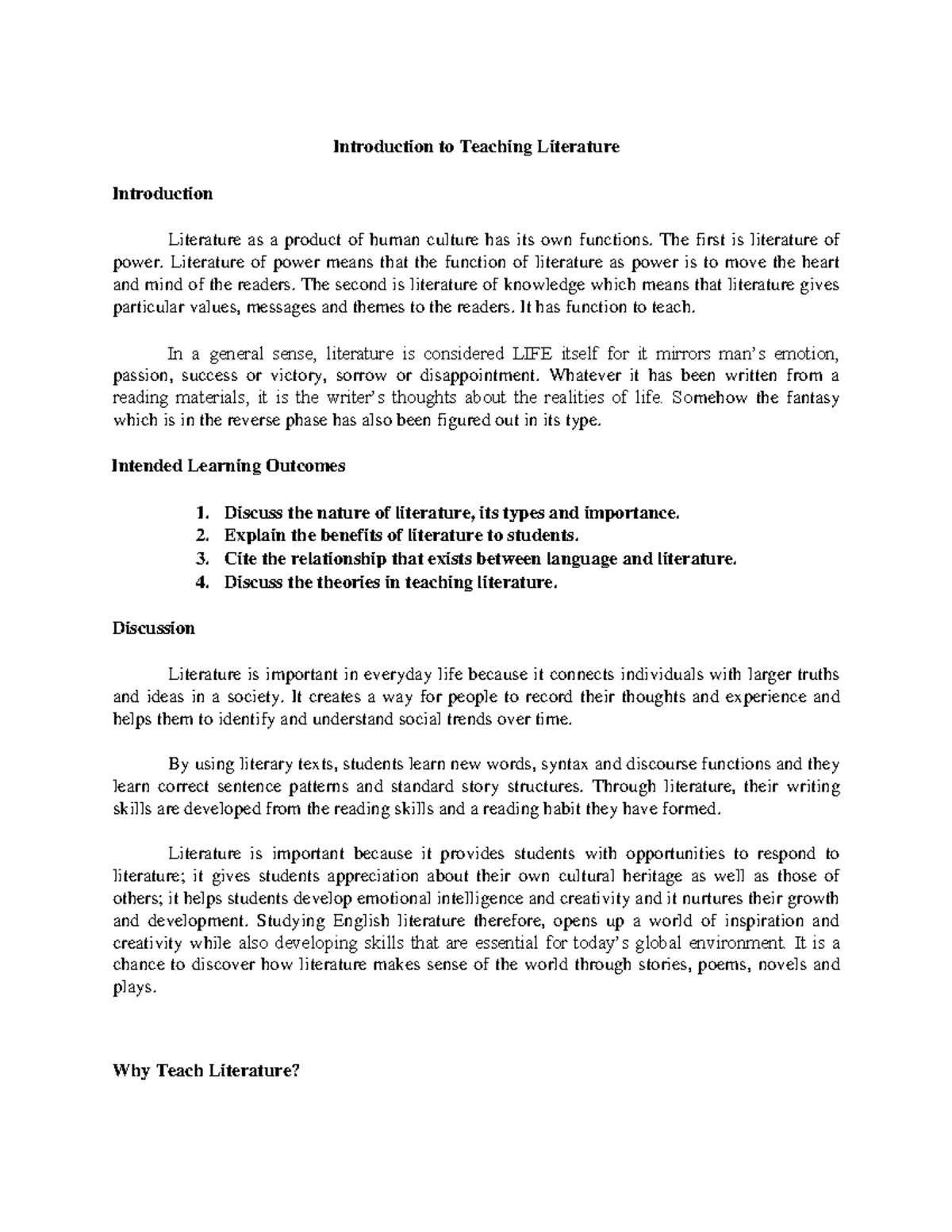 Introduction to Teaching Literature - Introduction to Teaching ...