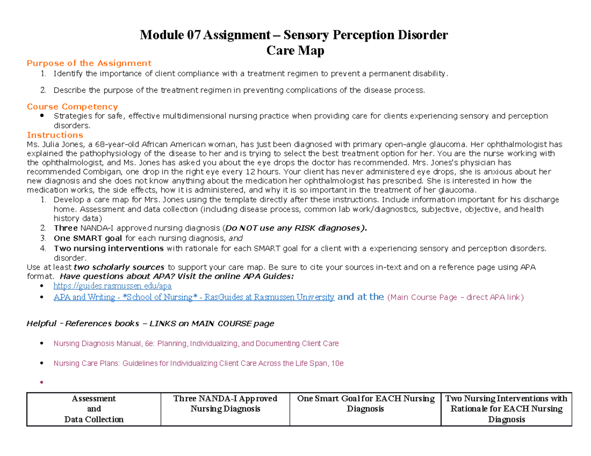 NUR 2356 Module 07 Assignment 1121KLS - Module 07 Assignment – Sensory ...